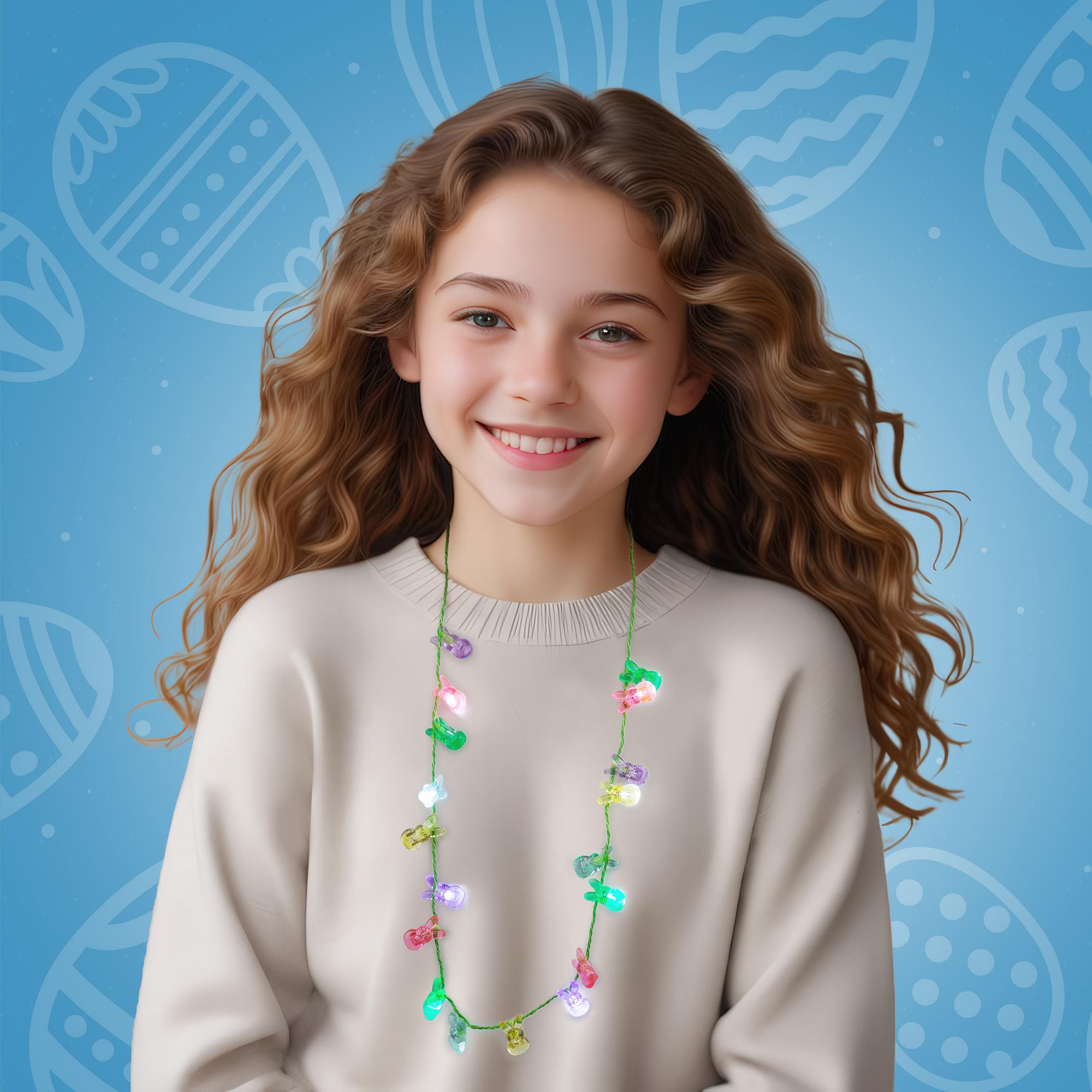 Easter 8 LED Bunny Blinking Necklace,3 Modes, tie on card