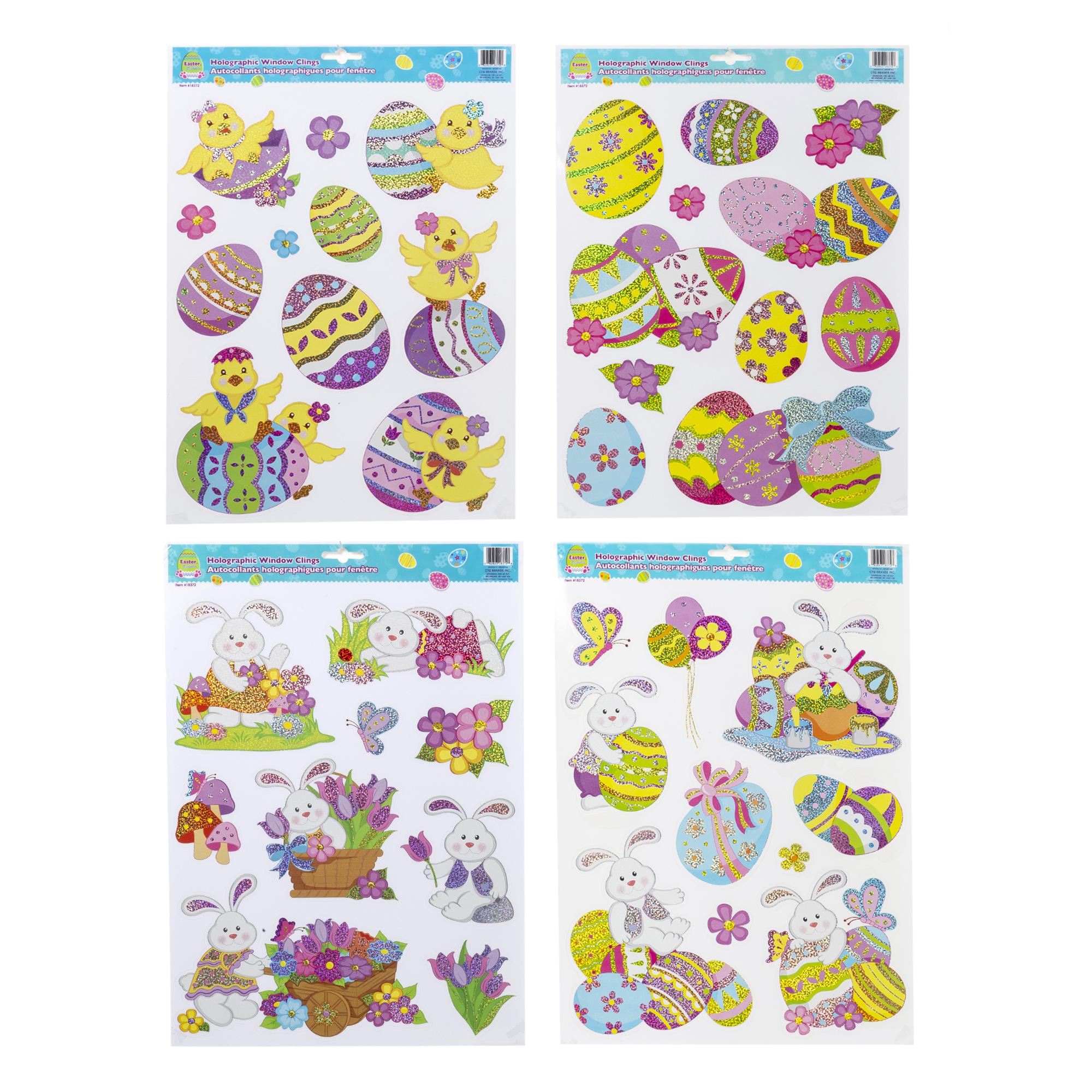 Easter Holographic Window Clings 4 styles, 16"x12" (ES11942)