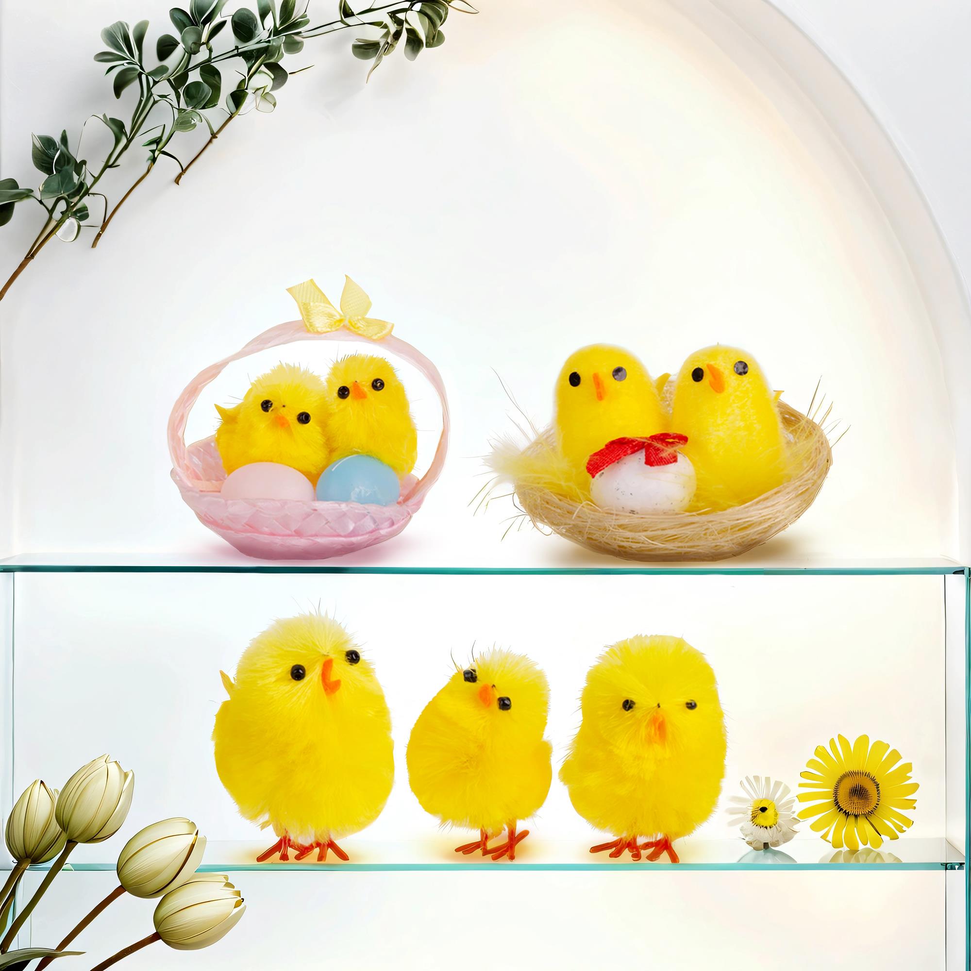 Easter Yellow Chenille Chicks in Acetate Box, 6asst. styles