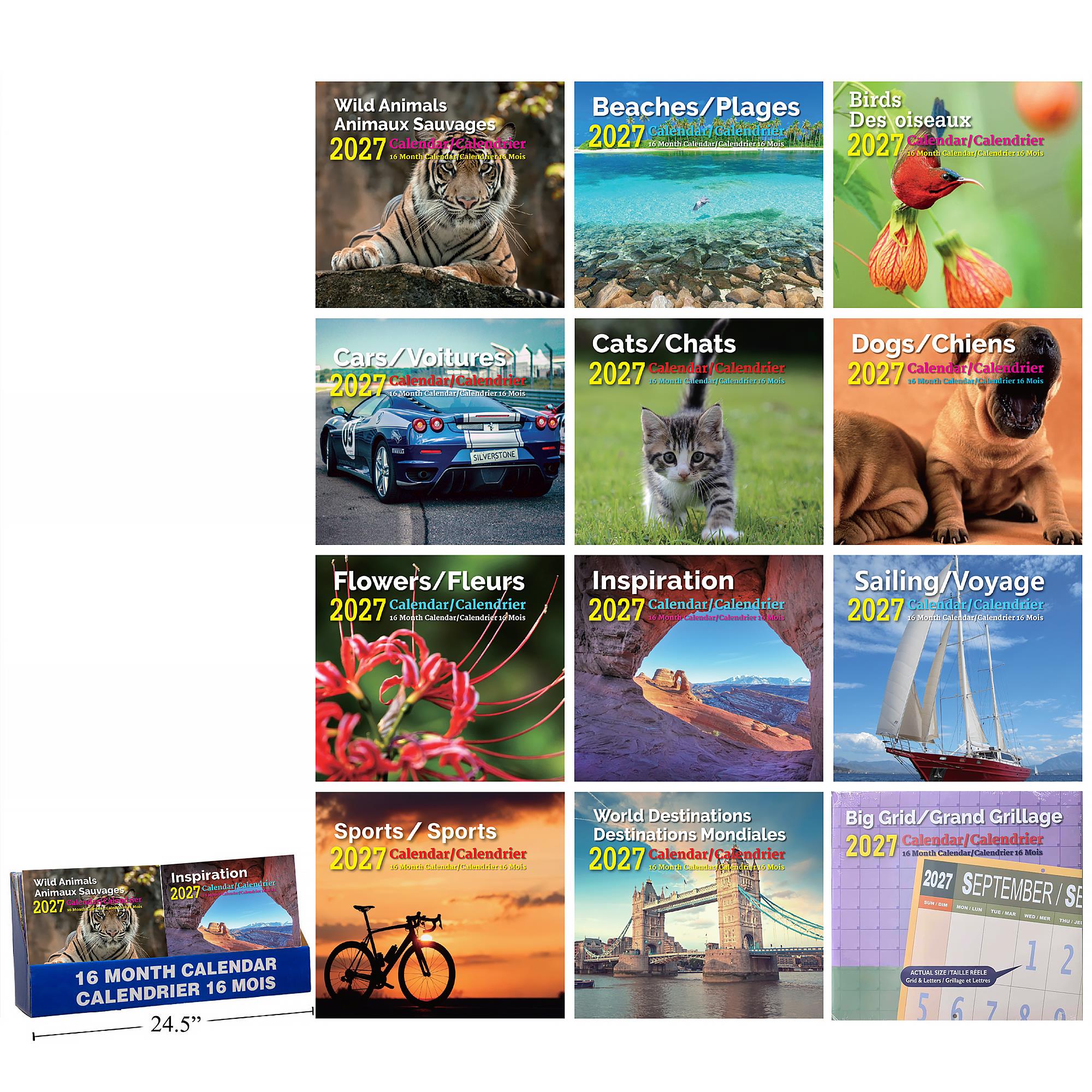 2027 16 Month Calendar, 12"x11", 12 Designs, 72/dsp (Bilingual)