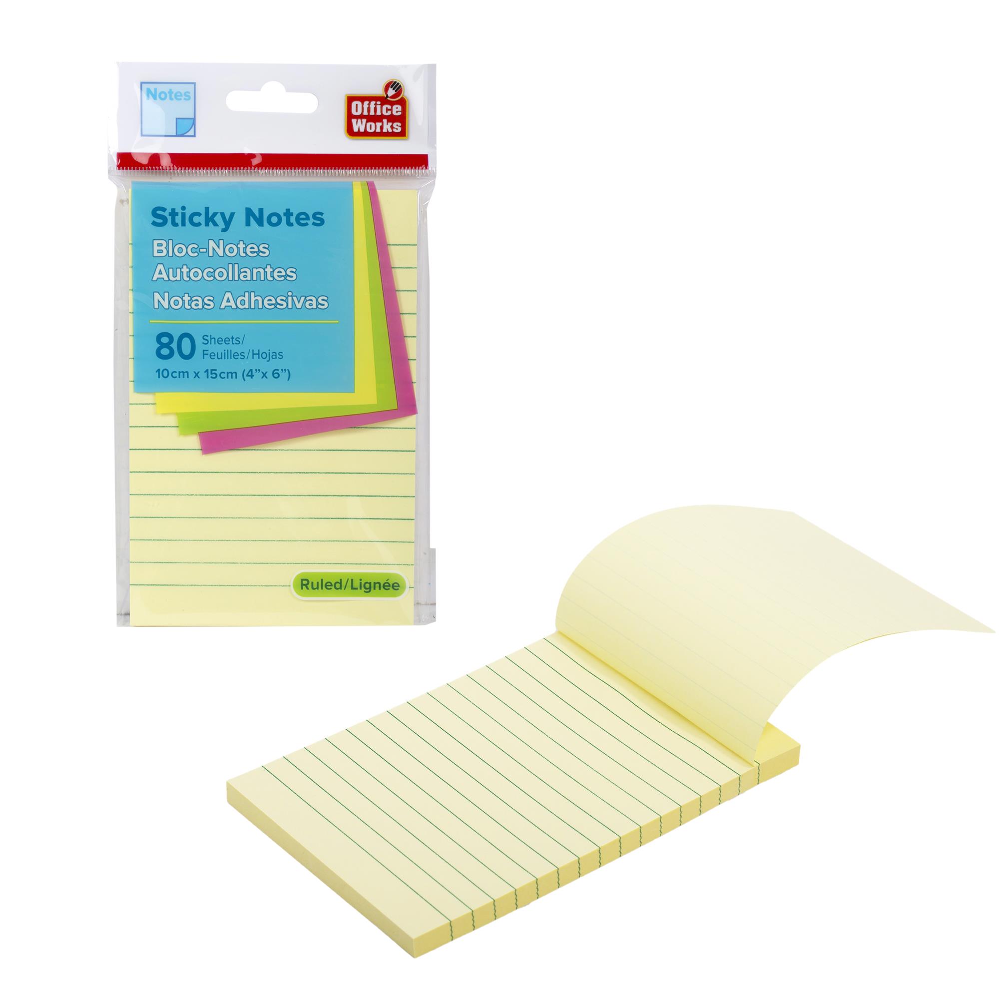 O.WKs. 80Sheets Ruled Sticky Notes, 4" x 6", PBH