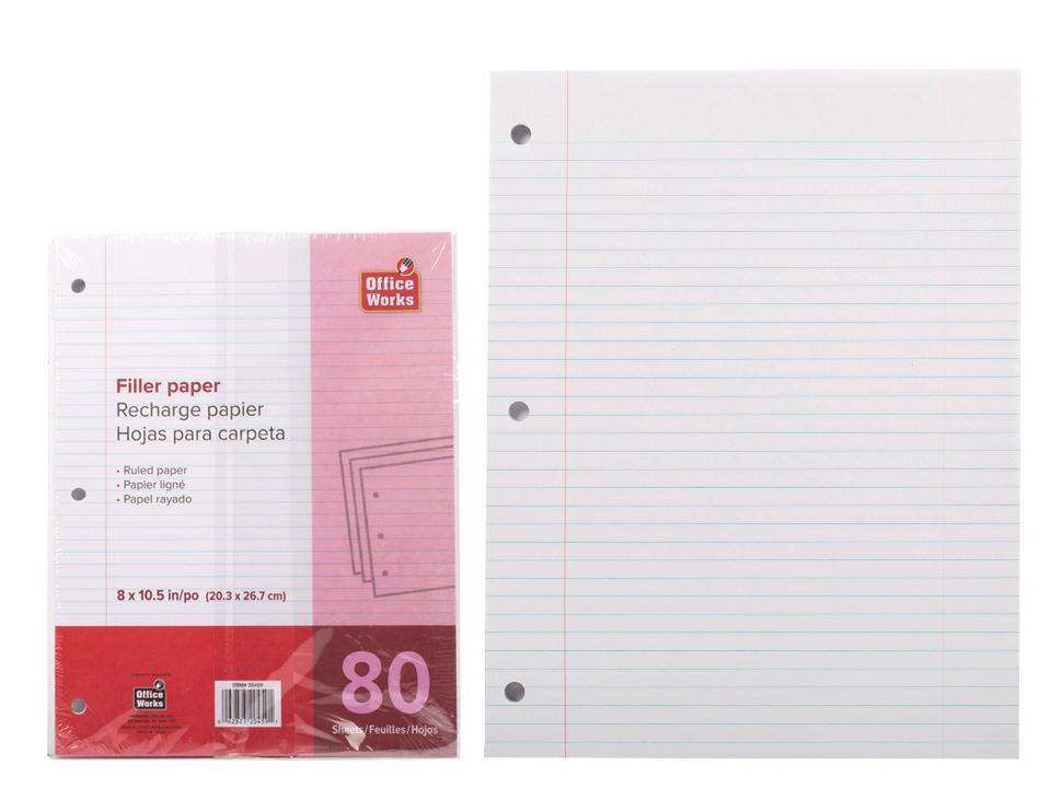 O.WKs. 80-sheet 8"x10.5" Filler Paper