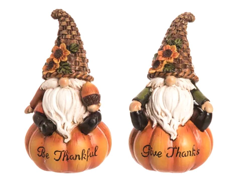 Harvest 8'' Polyresin Gnome on Pumpkin DÃ©cor, 2asst., upc