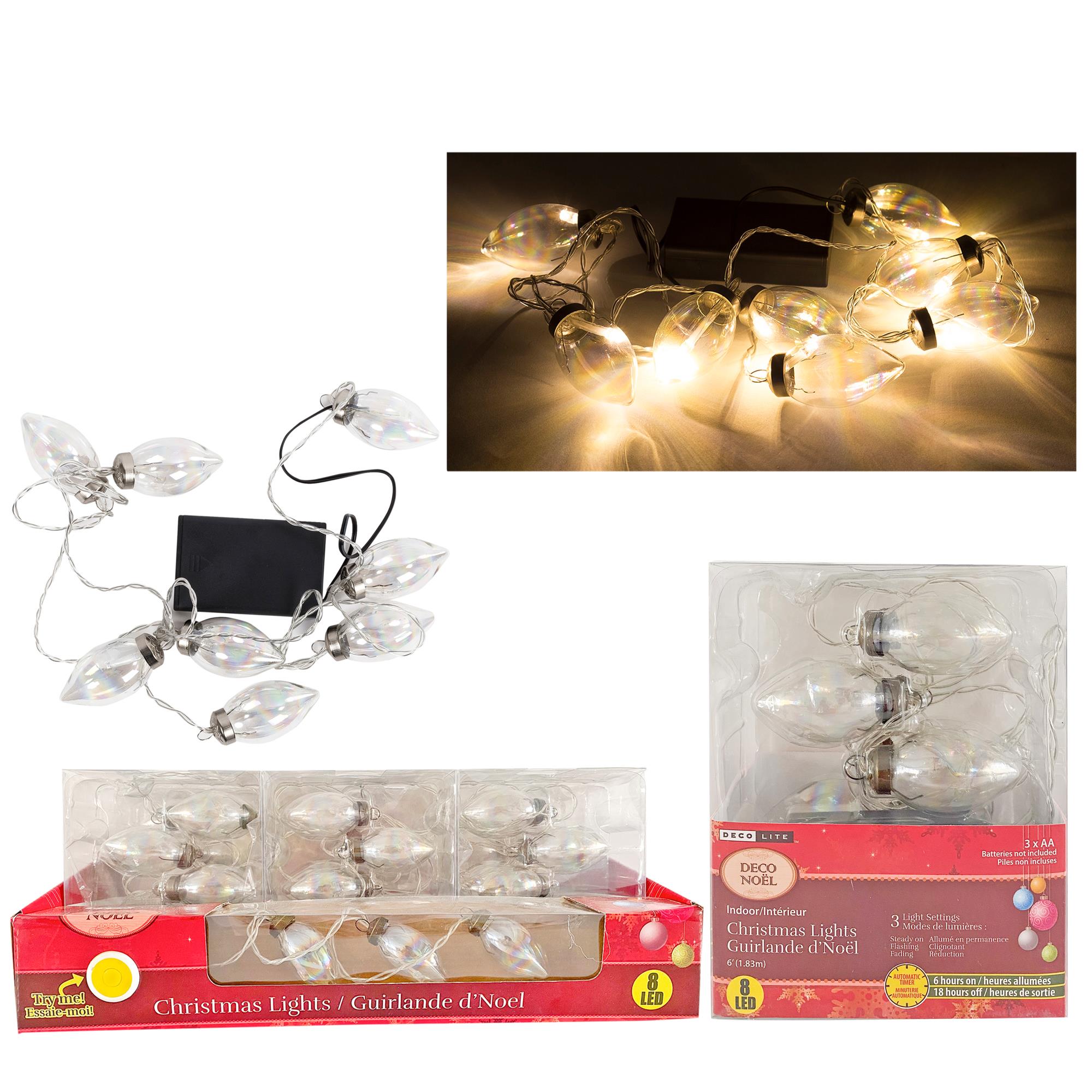Deco L. 8 LED B/O 6' Glass Bulb String Lights, 3 Mode, Timer, 9/dsp