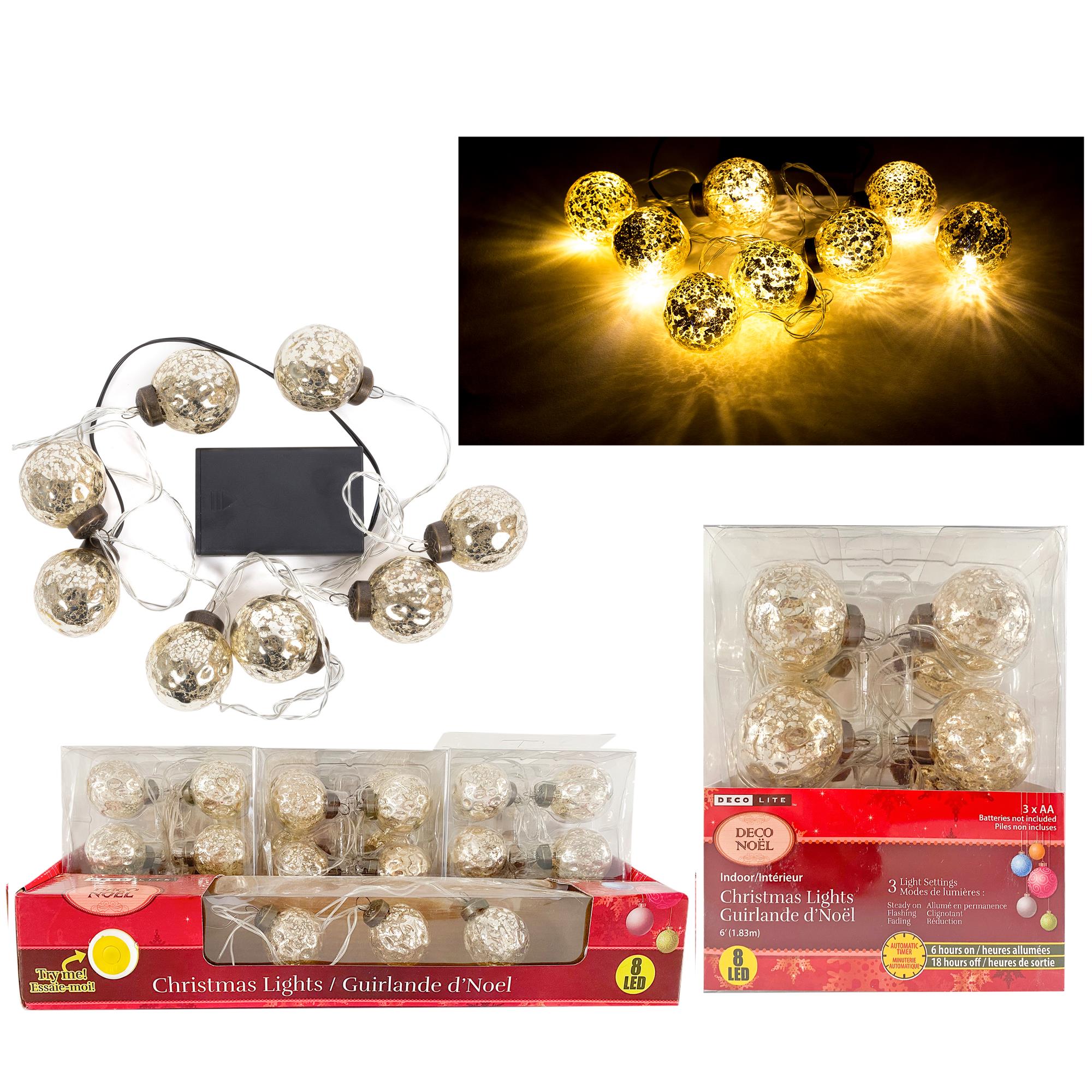 Deco L. 8 LED B/O 6' Gold Mercury String Lights, 3 Mode, Timer, 9/dsp