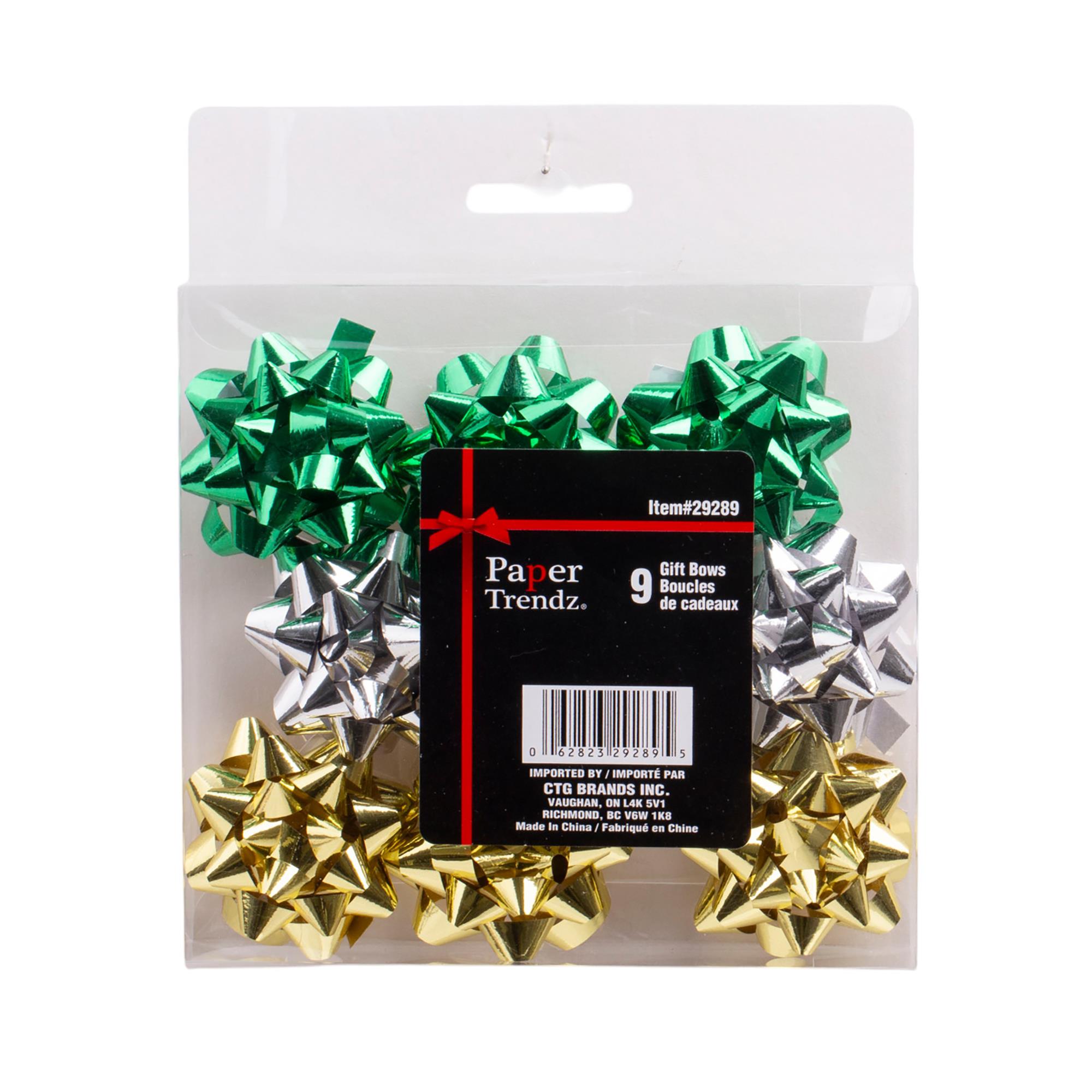 Paper T. Xmas 9pcs 1.5" Bow Set, 3cols. pvc box w/col. label