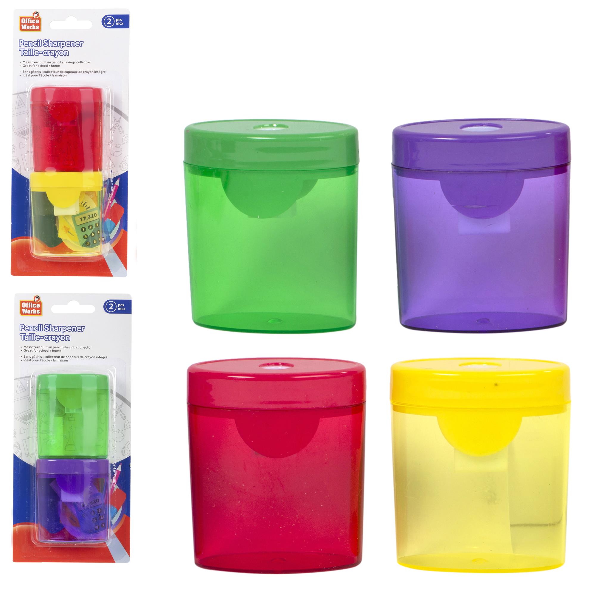 O.WKs. 2pc Pencil Sharpeners 2 colors, Blister card