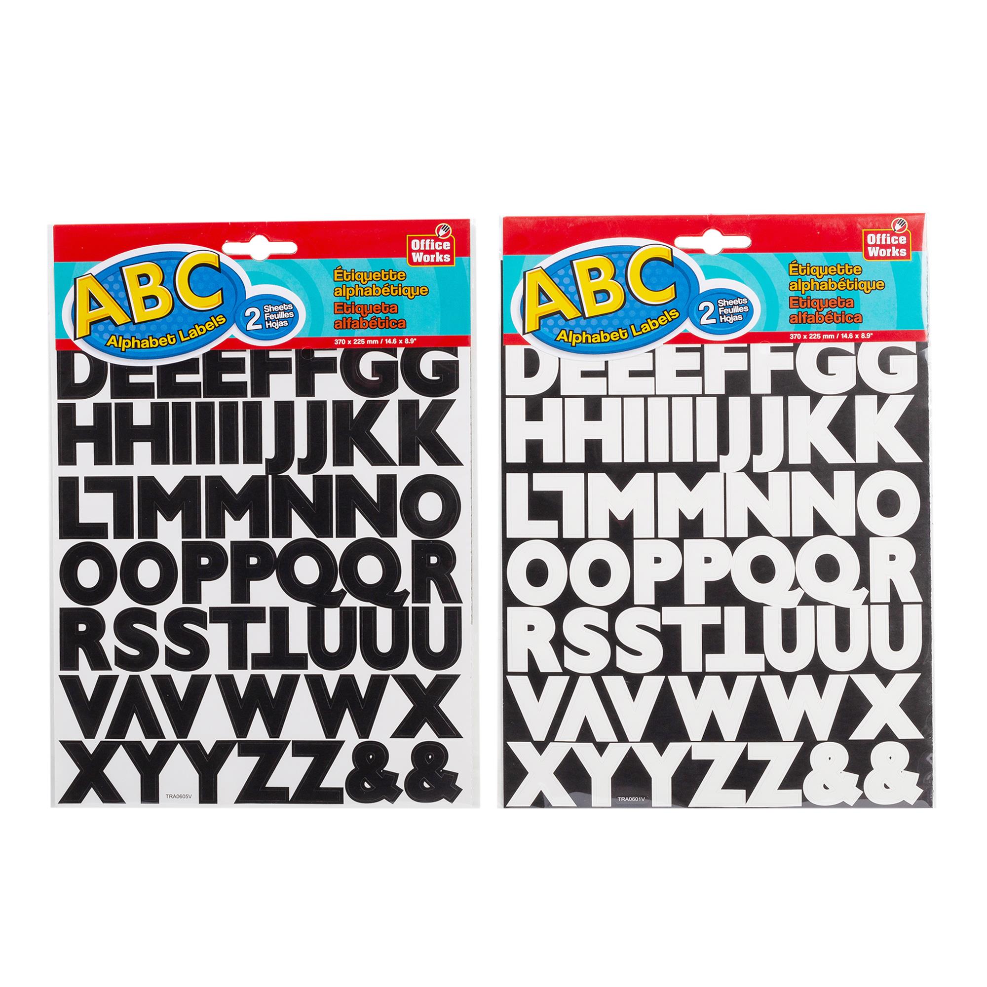 O.WKs. 2 sheets Alphabet Labels 2C- Black / White, Bold, pbh