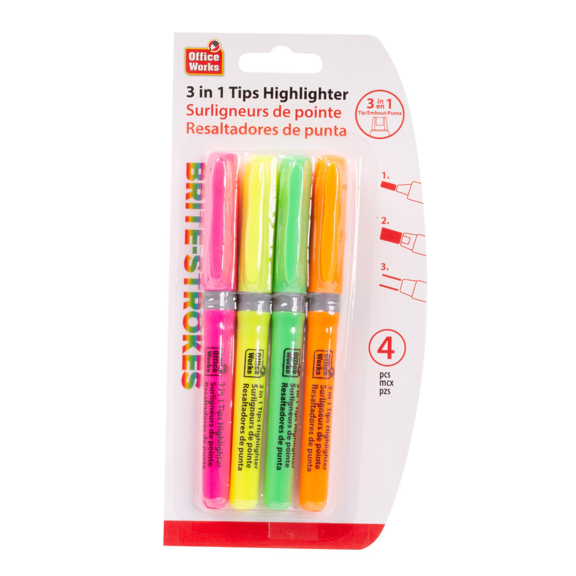 O.WKs. 4-pc Highlighters 3 in 1 Tips