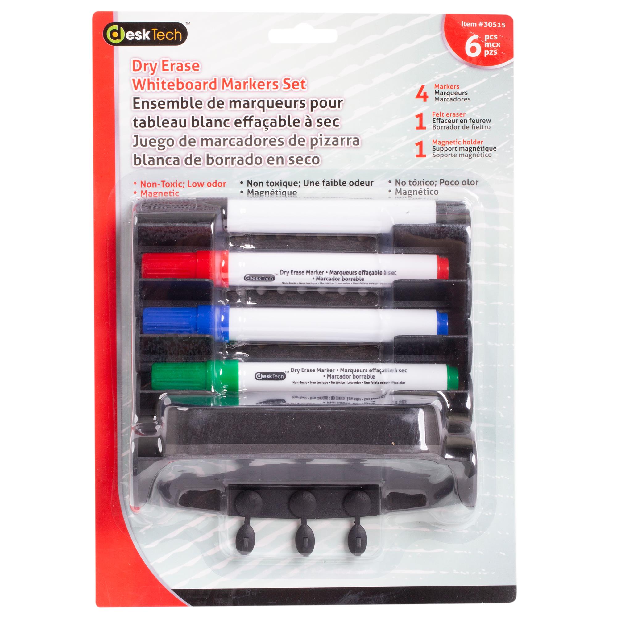 DeskTech 5-pc Dry Erase Marker set 4 colors, Rd/Bu/Bk/Gr