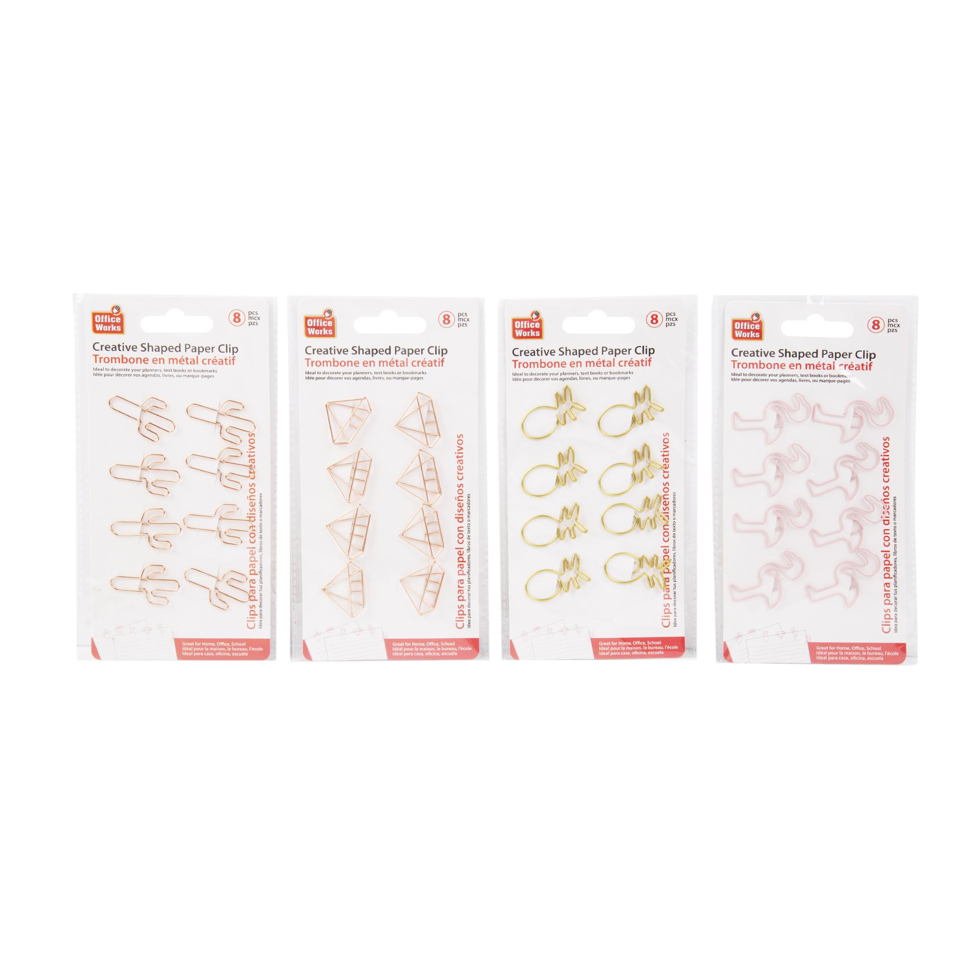 O.WKs. 8-pc Creative Paper Clips, 4 styles, Shape, OPP with cardboard