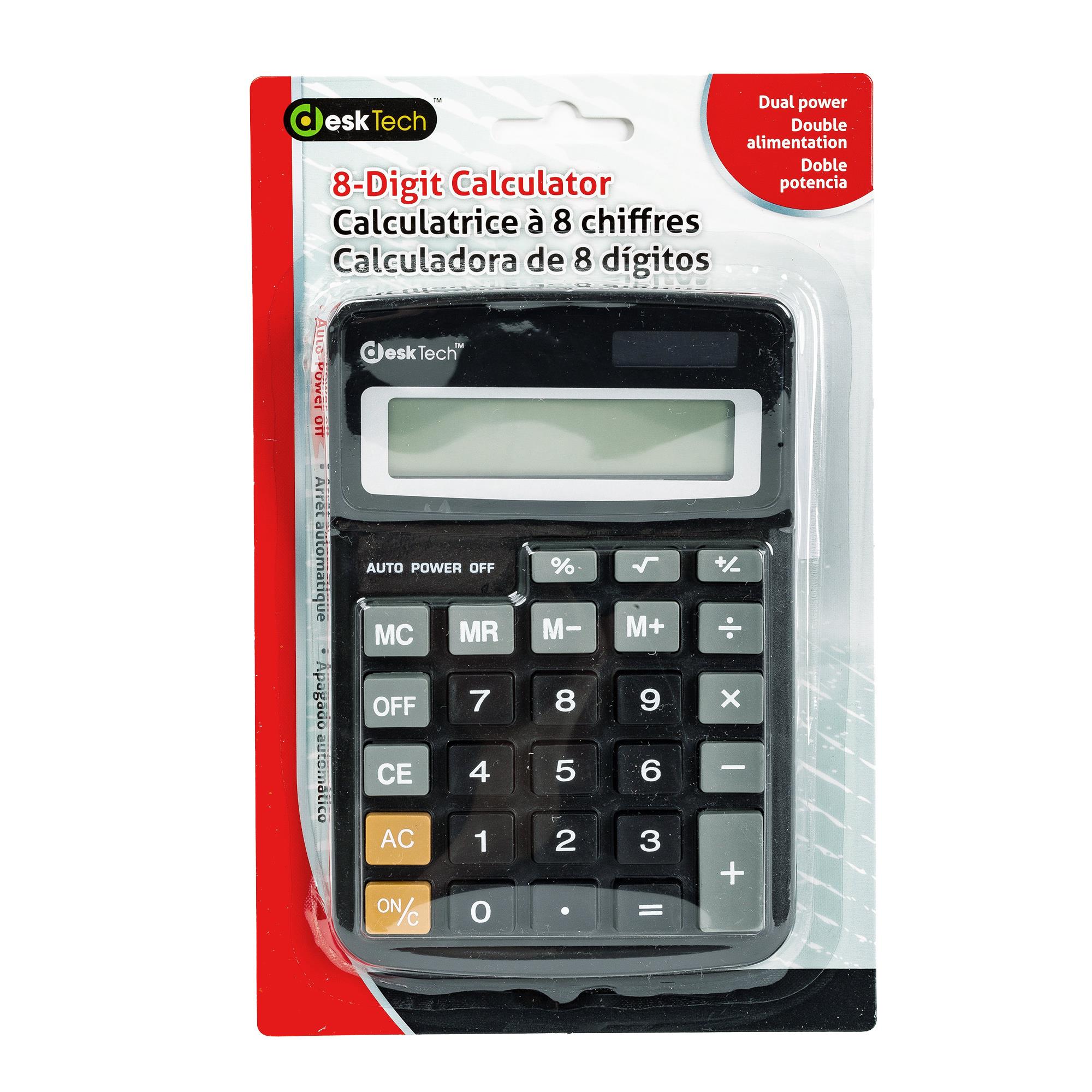 Desk Tech 8-digit Calculator w/ Battery, Dual Power. b/c