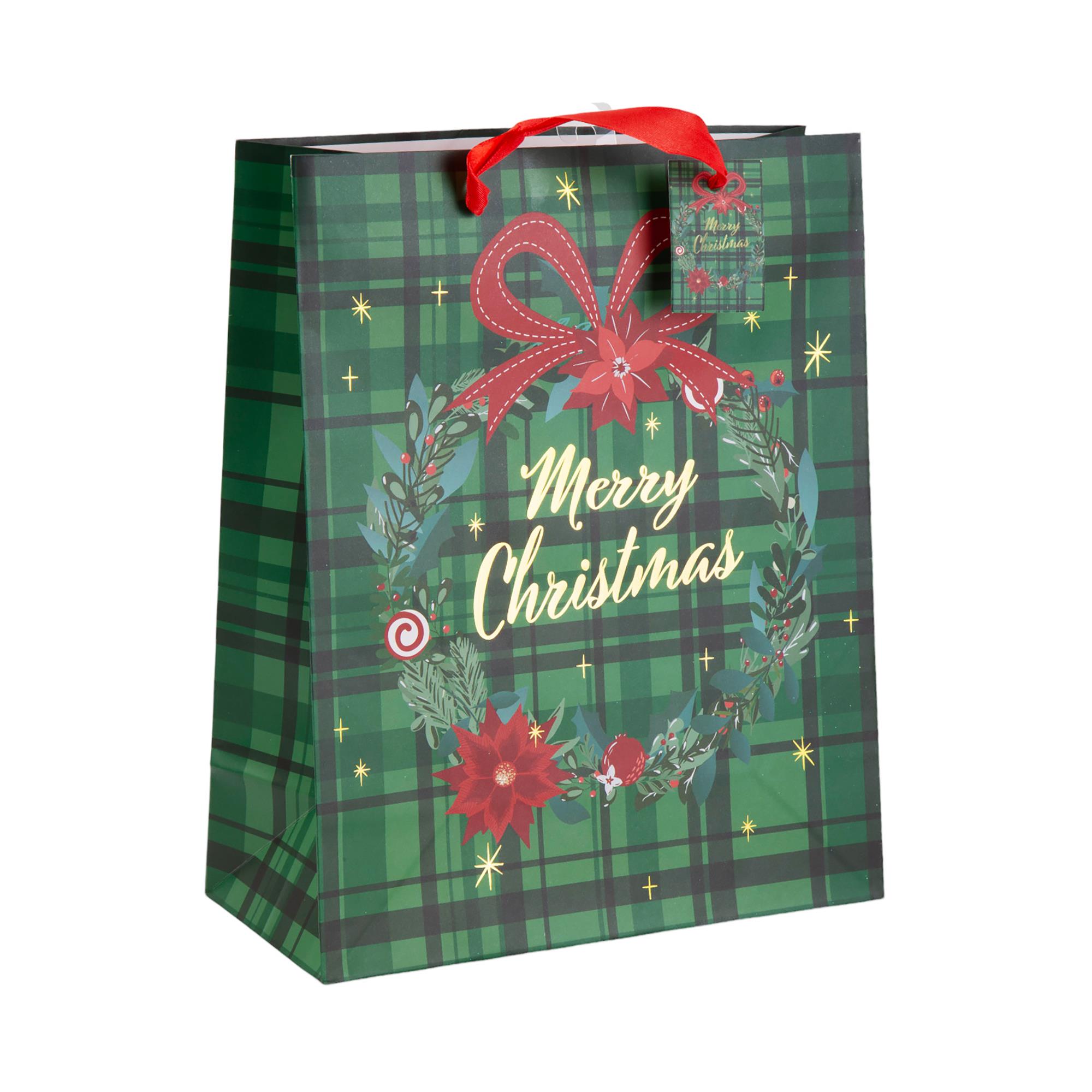 Paper T. Xmas Gift Bag, Large, Matte+HS, j-hook + tag, 210gsm