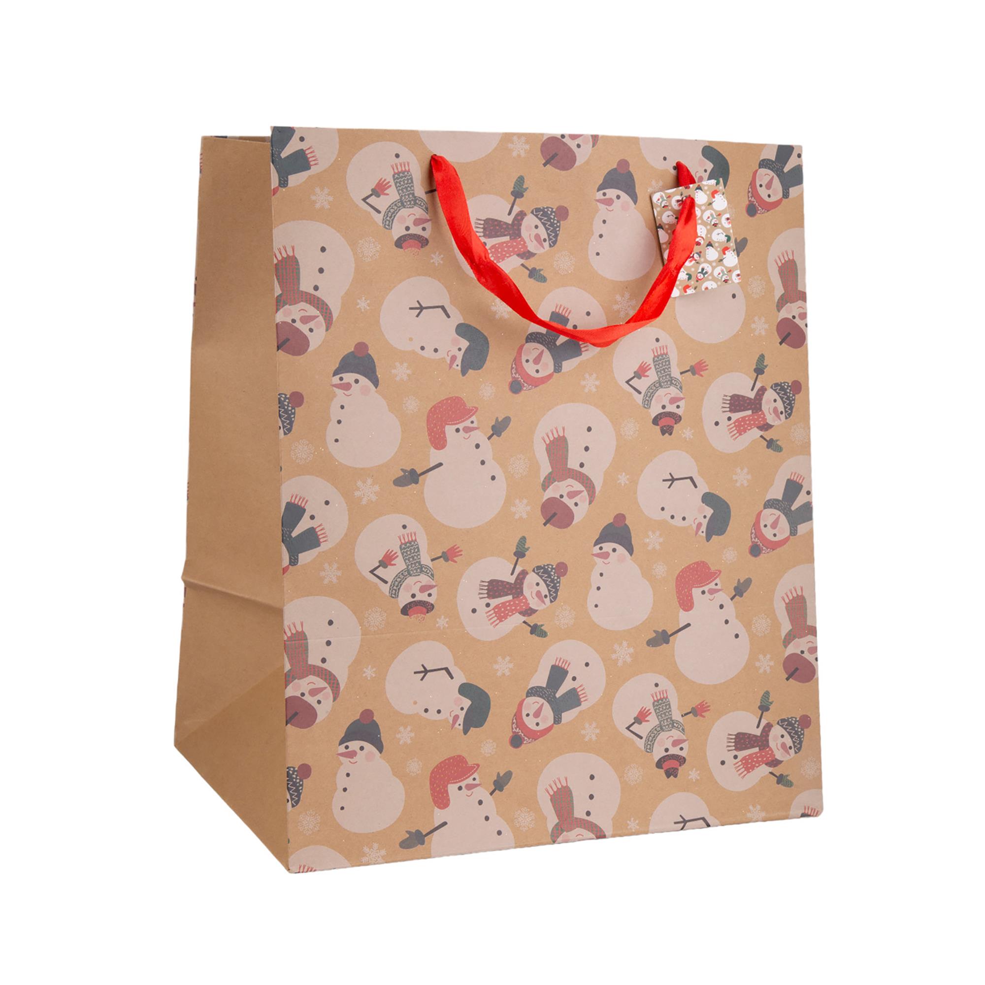 Paper T. Xmas Gift Bag, X-Wide, Kraft, j-hook + tag, 180gsm