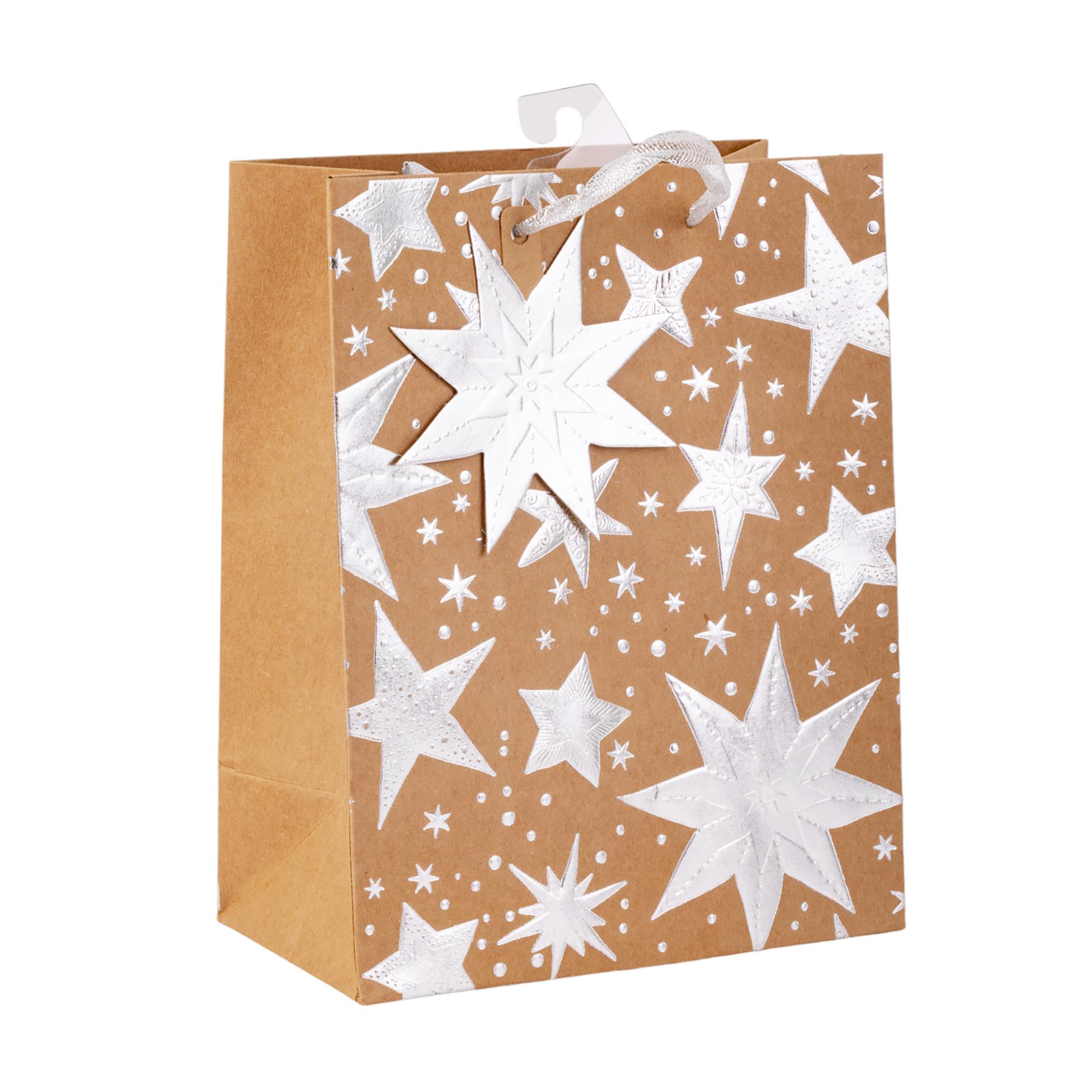 Paper T. Xmas DLX Gift Bag, Medium, Kraft+HS, j-hook+tag