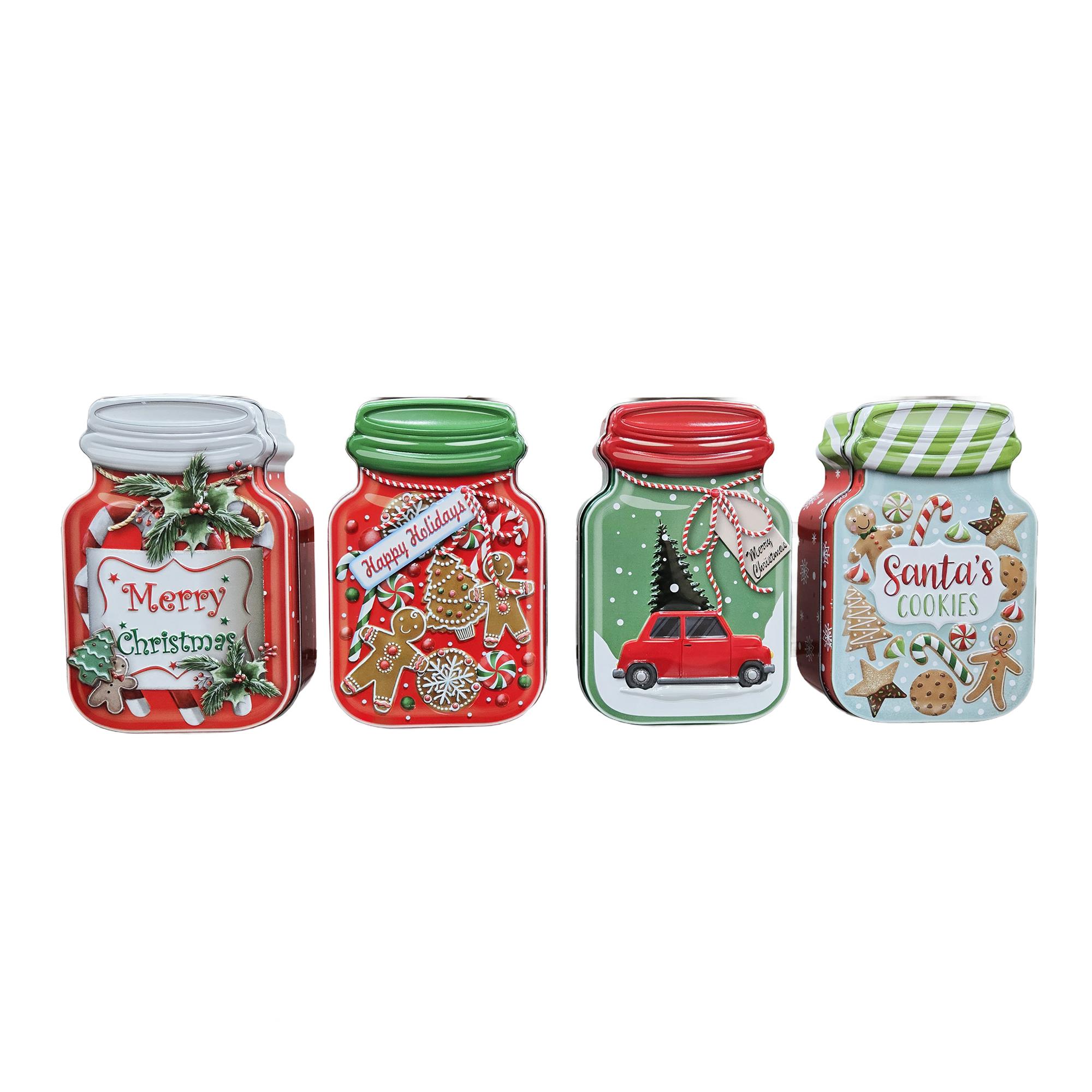 S.Secrets Xmas Jar Shape Tin Box, 6x2.3", 4/s, upc