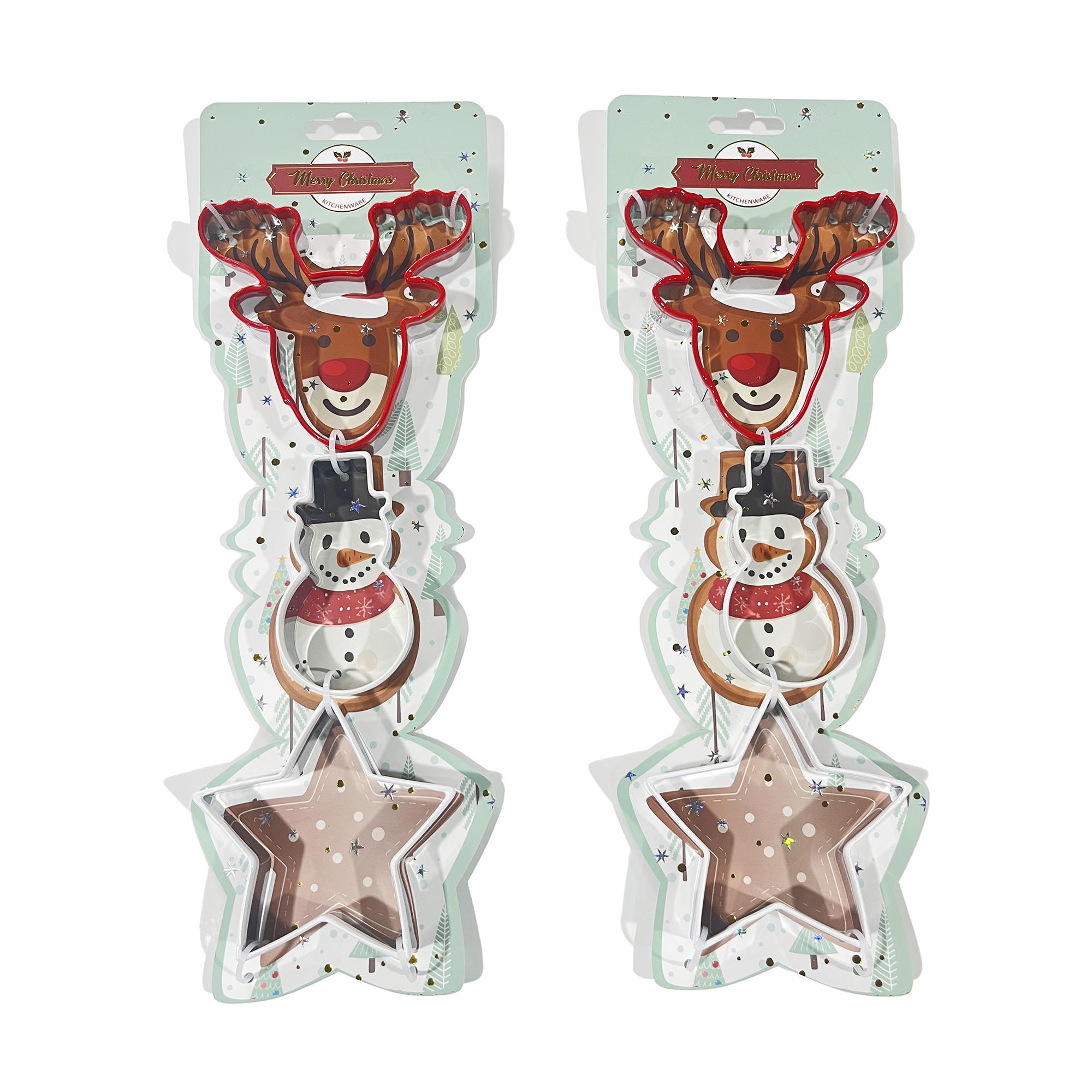 S.Secrets S/3 S/S cookie Cutter. Cookie Cutter Size approx 2.5"*3". Reindeer/Snowman/Star, T.O.C.