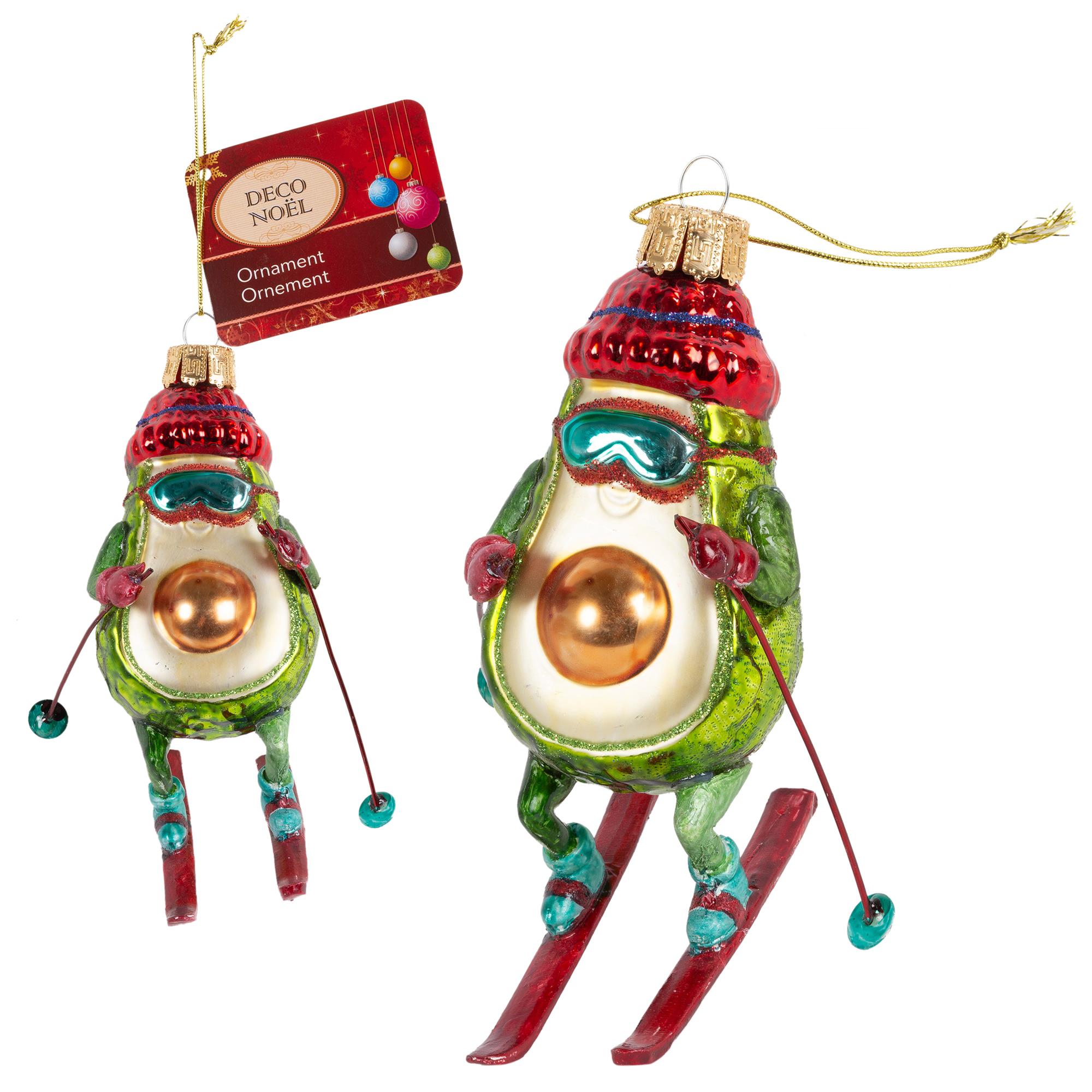 Deco N. 5.7" Xmas Mercury Glass Ski Avocado Ornament, cht