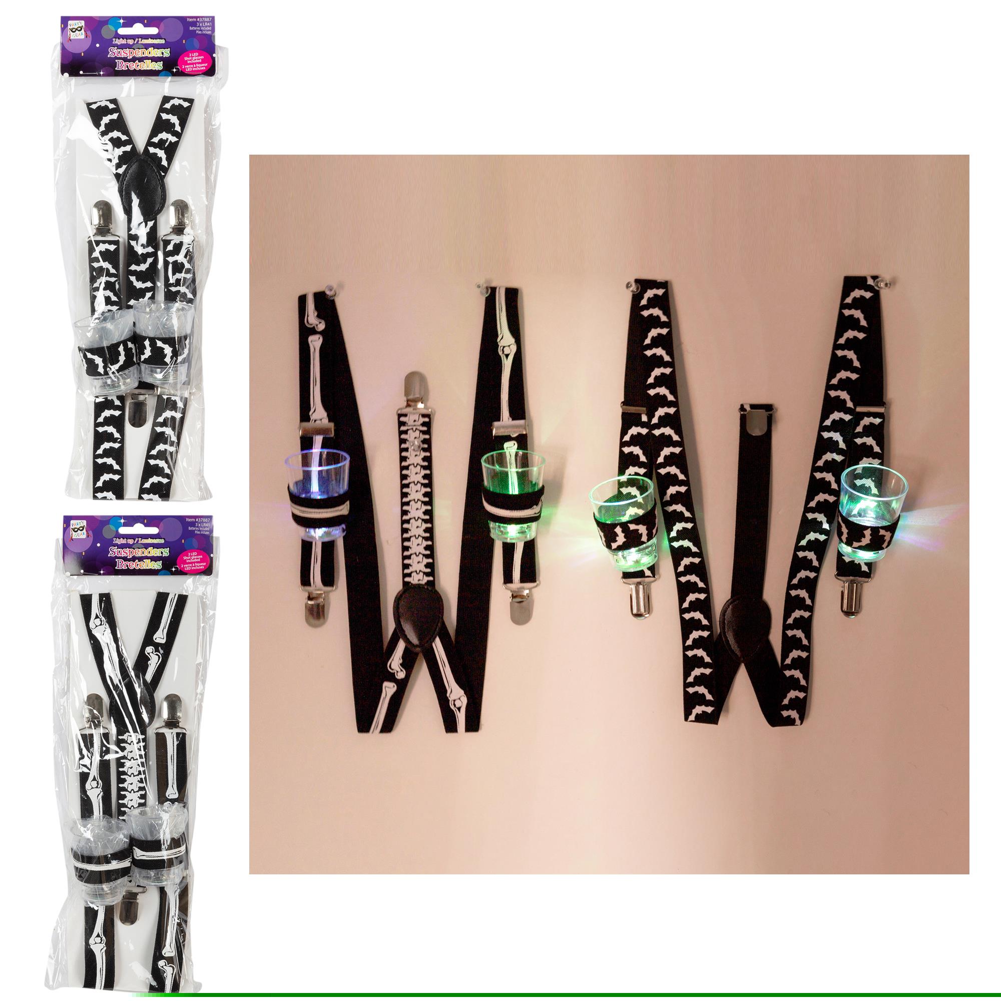 Party Gear Adult Suspenders w/2oz. LED Shot Glass, 2/S, tie on card