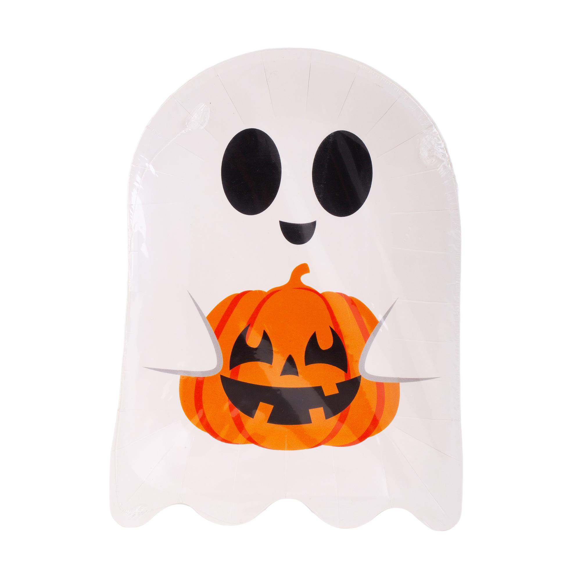 Halloween 8ct 9"x7" White Ghost Paper Plate, UPC