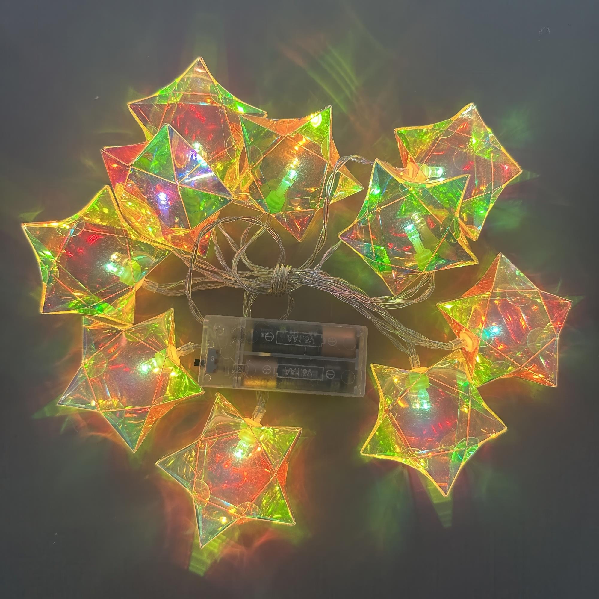 Deco L. Xmas s/10 Iridescent Star String Lights. 10LED, Warm white, 5 ...