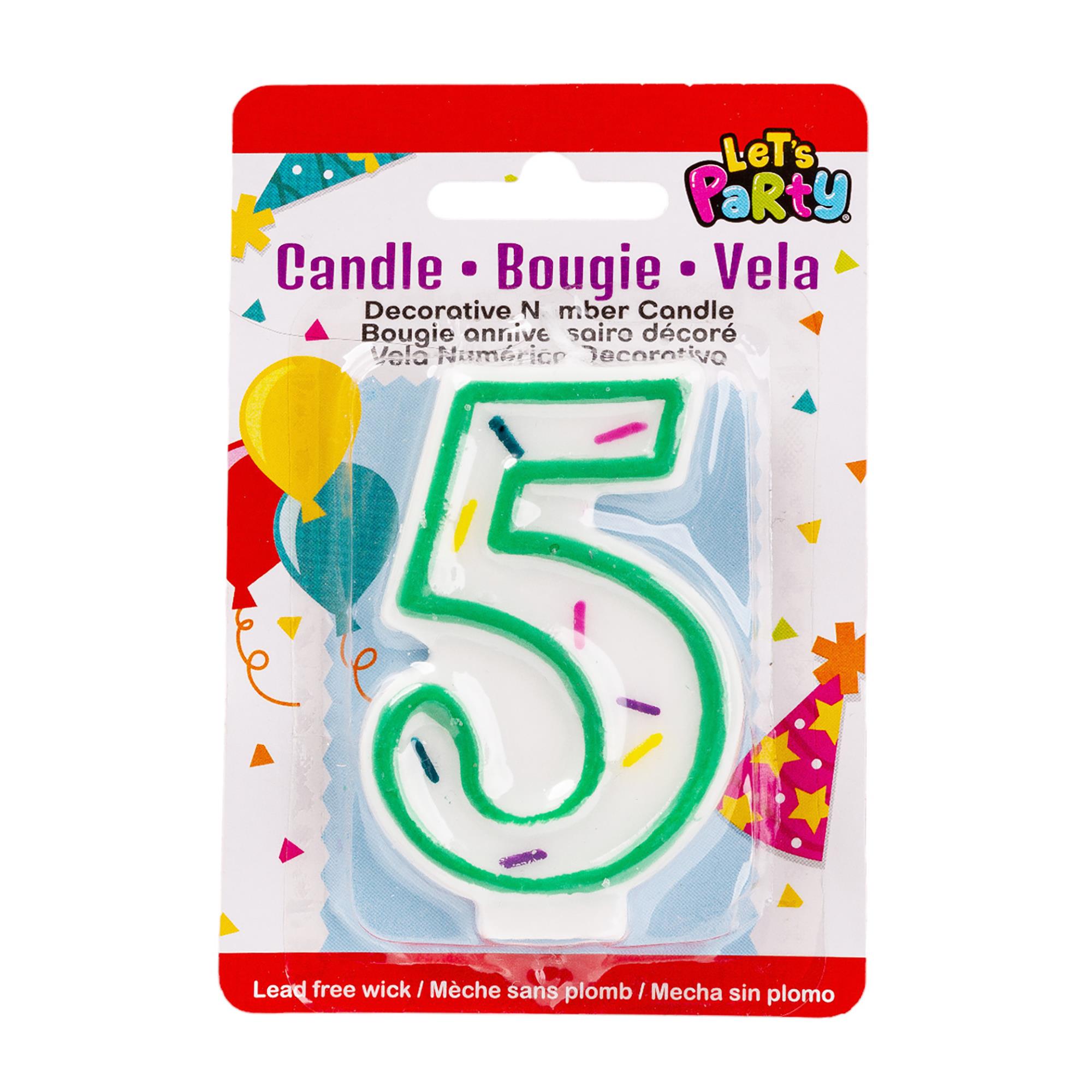 Let's Party, # 5 Numeral Candle, 3"H, b/c (A201505)
