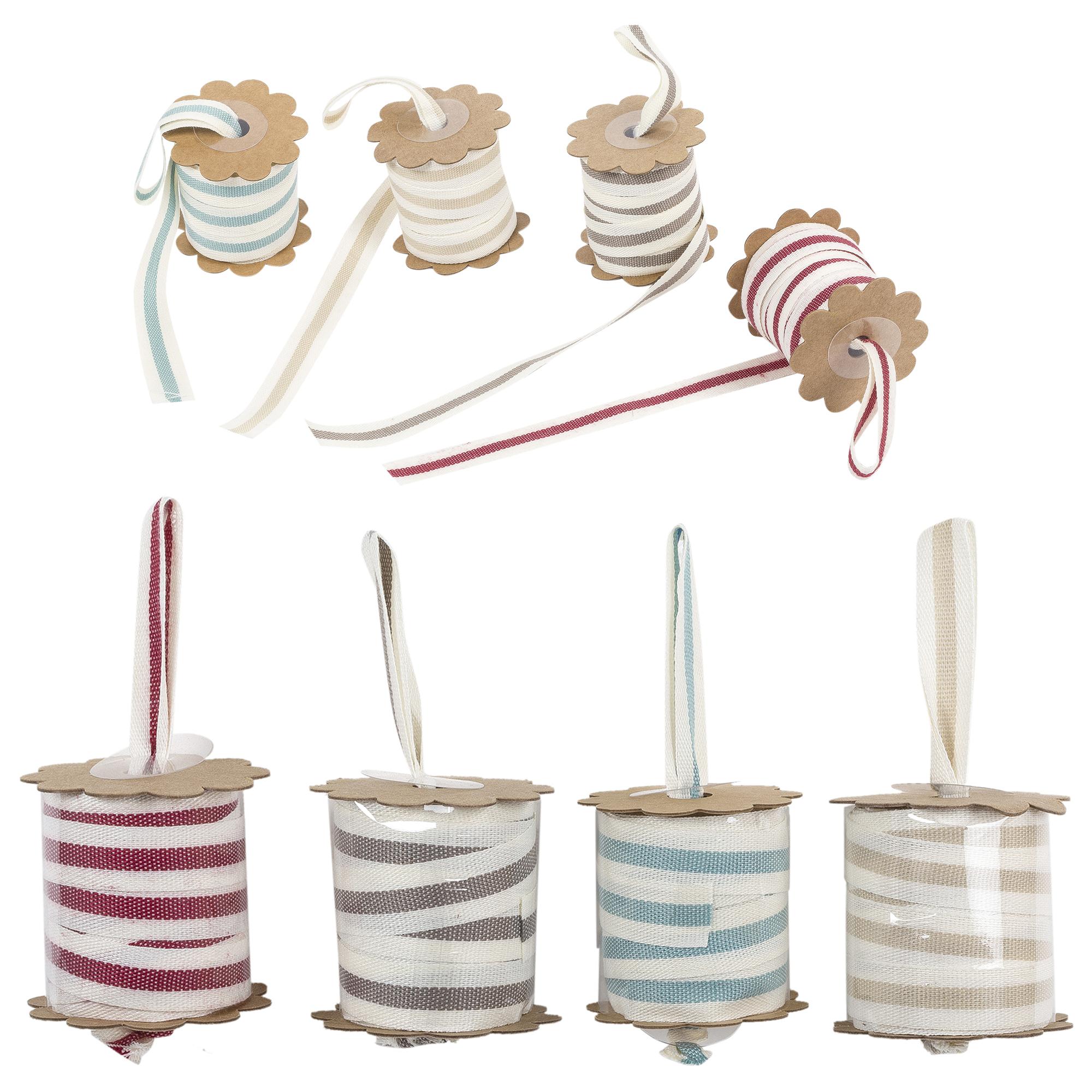 Paper T. 5M Striped Fabric Ribbon, 4 Colours, Assorted