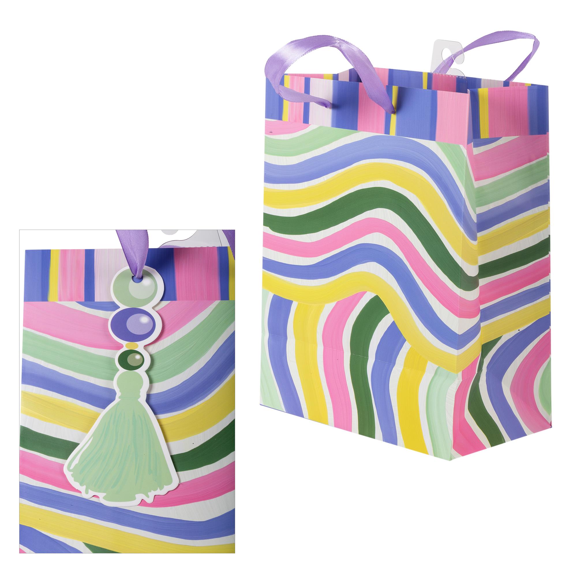 Paper T. Gift Bag, Medium, Wavy Lines, Matte 157GSM, Tag +j-hook