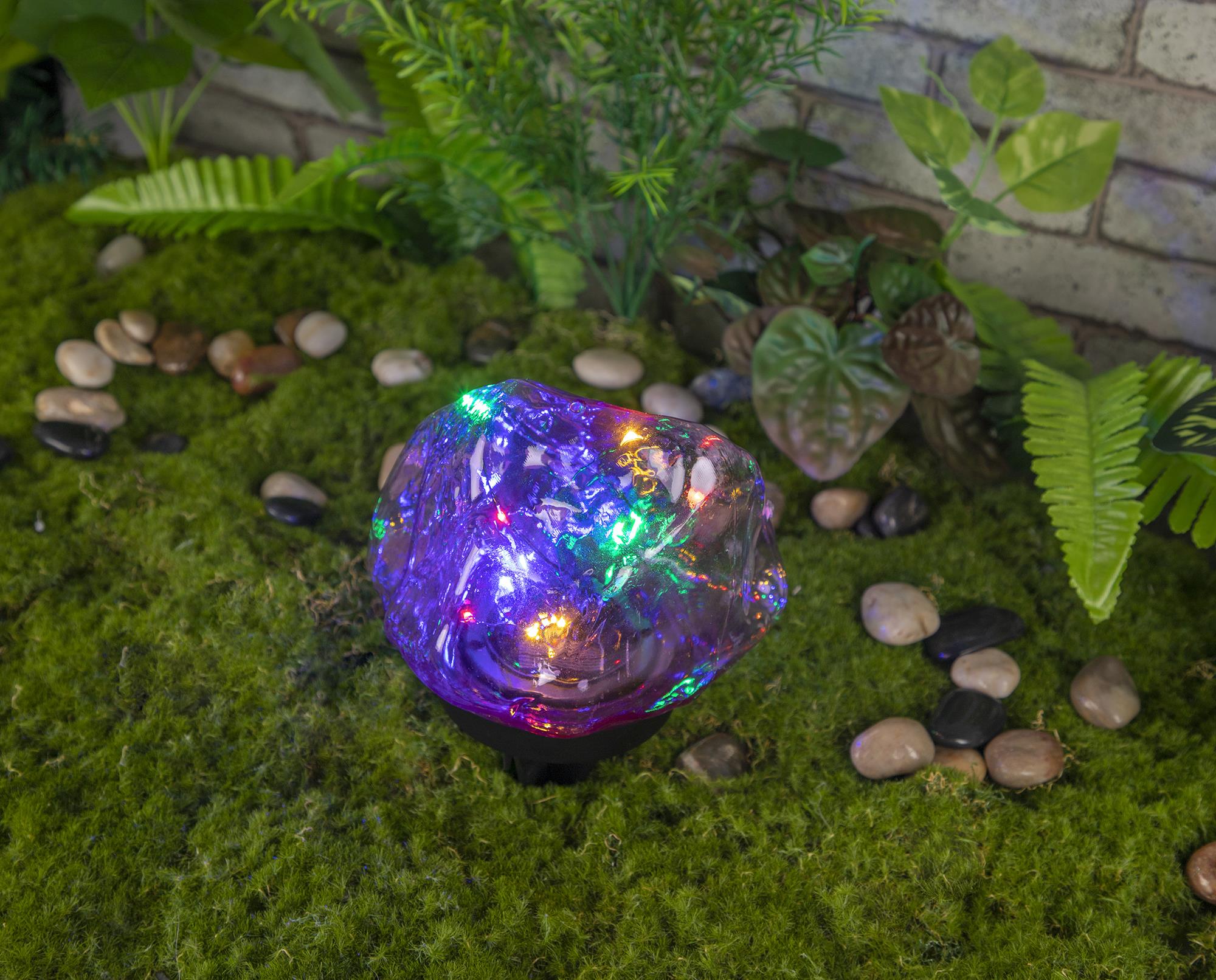 Solar Ice Block LED Light w/ Spike 10 Multi-Color LED, Purple, Col.Box