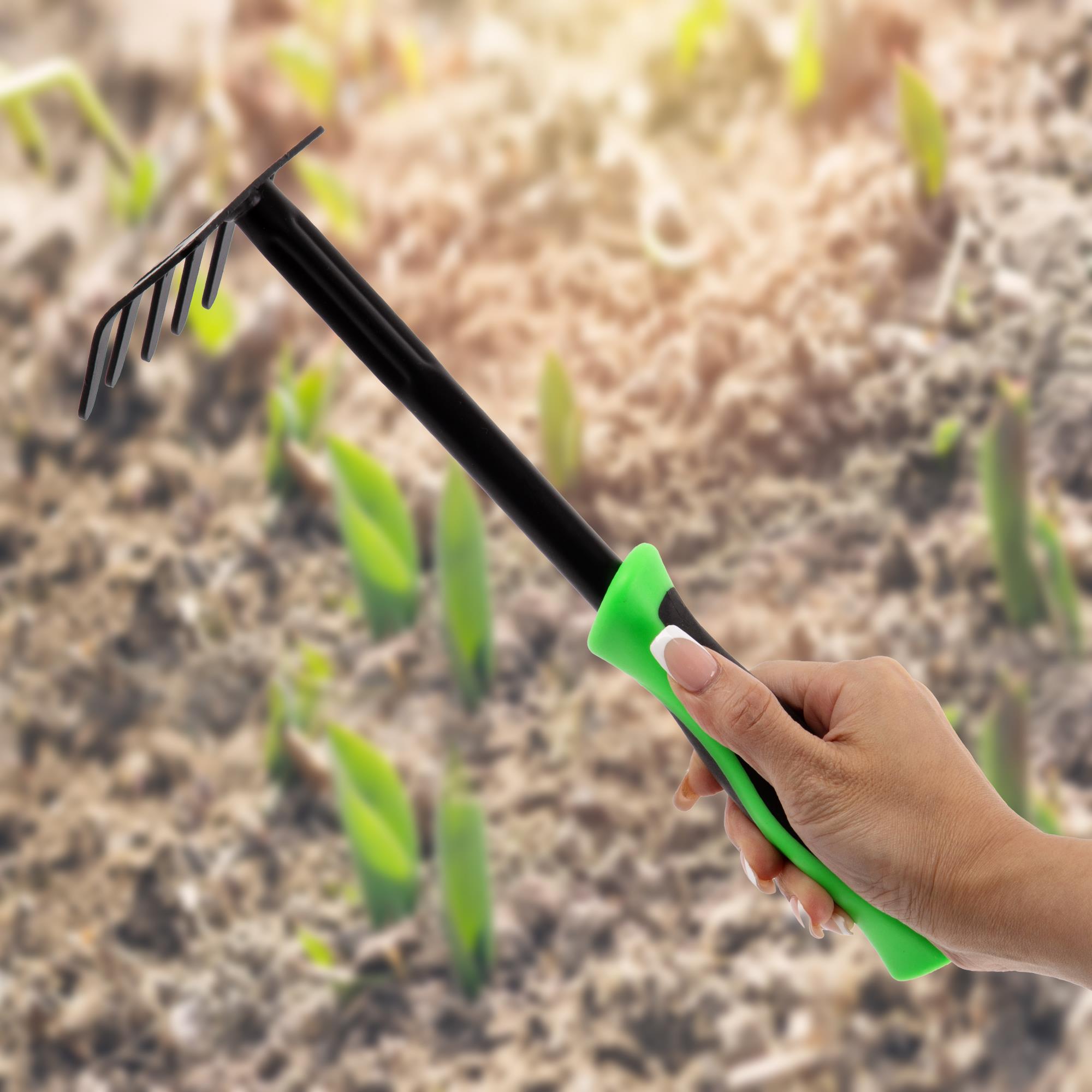 Garden E. 11.5" Carbon Steel Garden Rake w/ Plastic Handle, HT