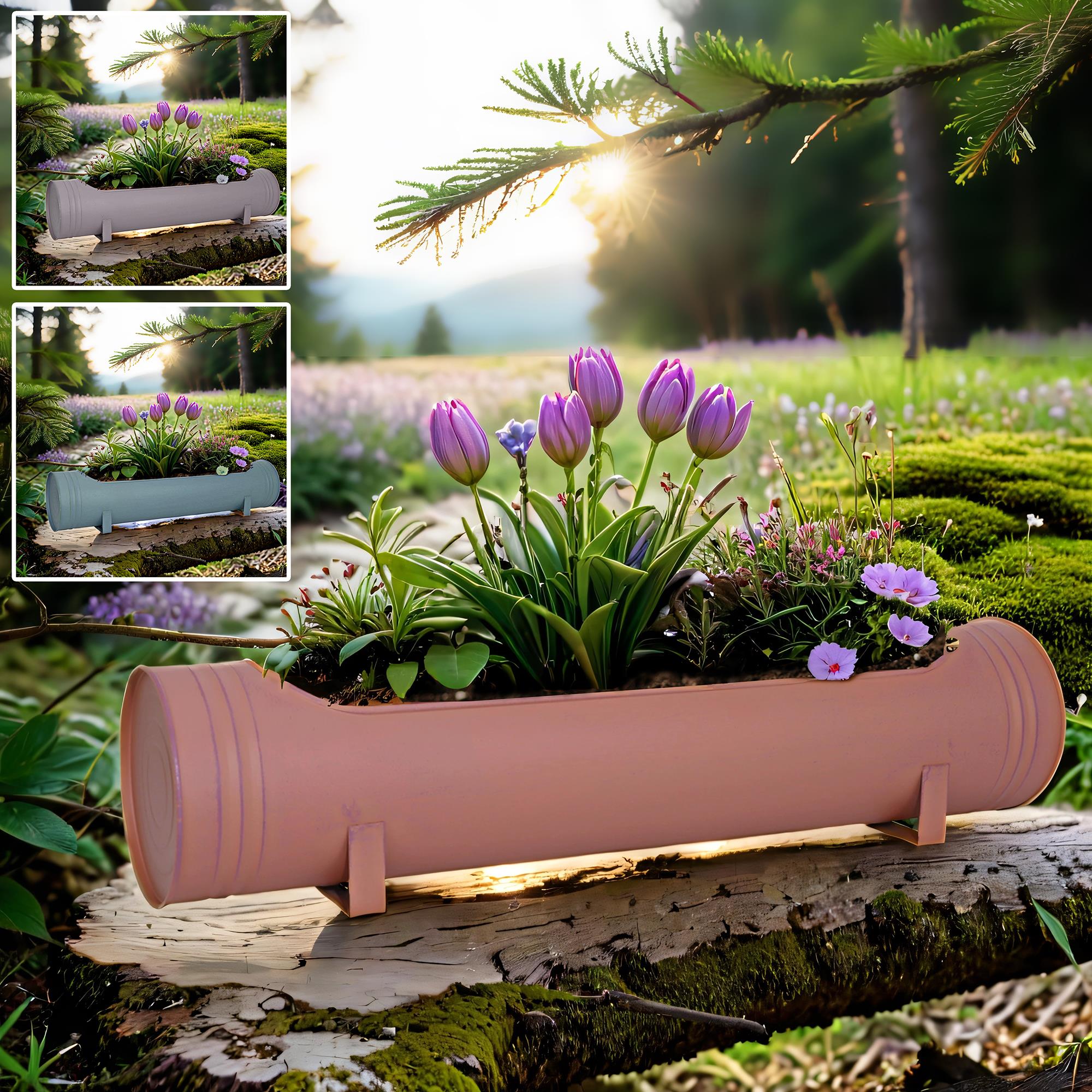Garden E. Painted Log Shape Planter 20"L x 4.5"D, 4Cols, UPC