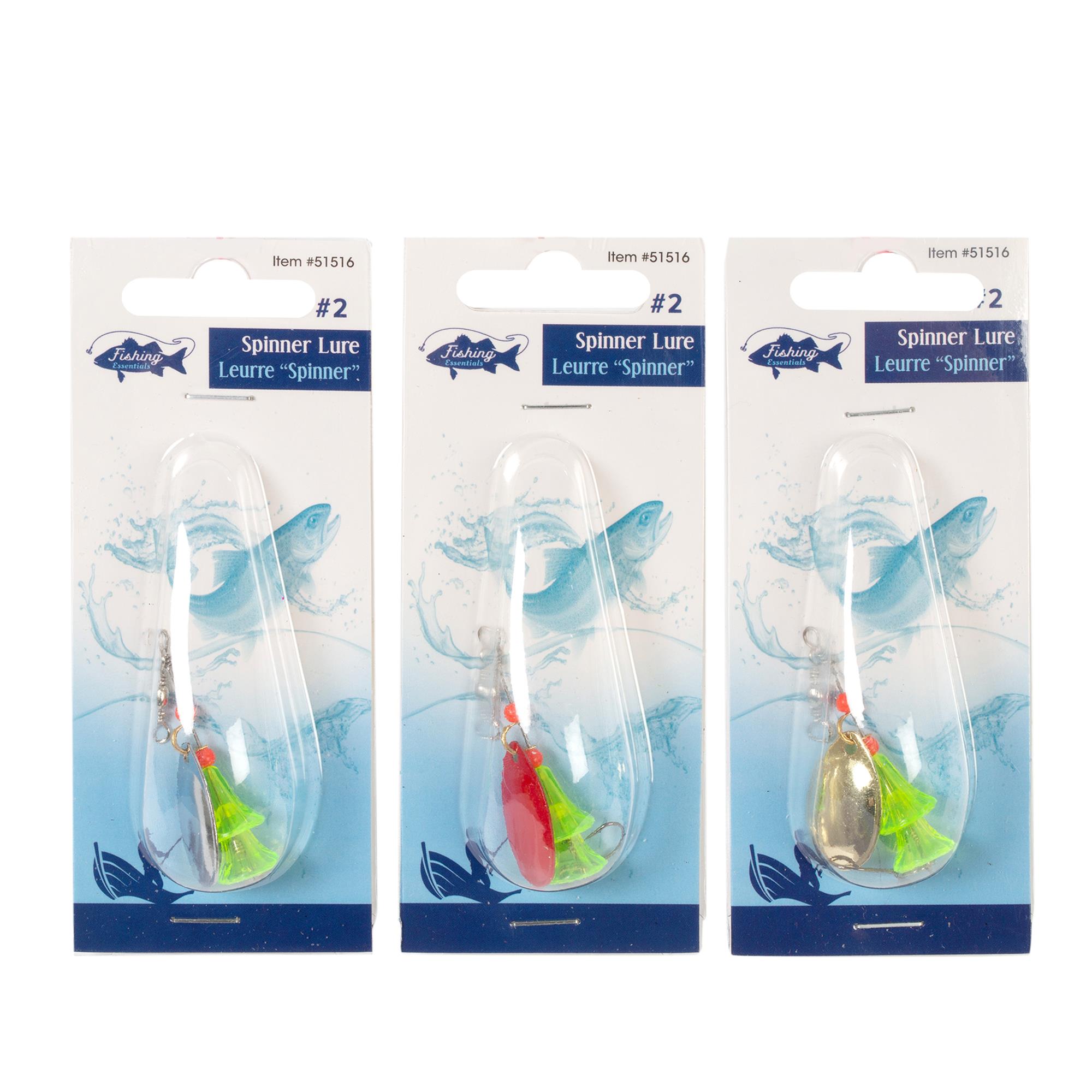 Fishing Spinner Style Lure, 3asst., b/c, #2 Brass, Nickel Fire Orange