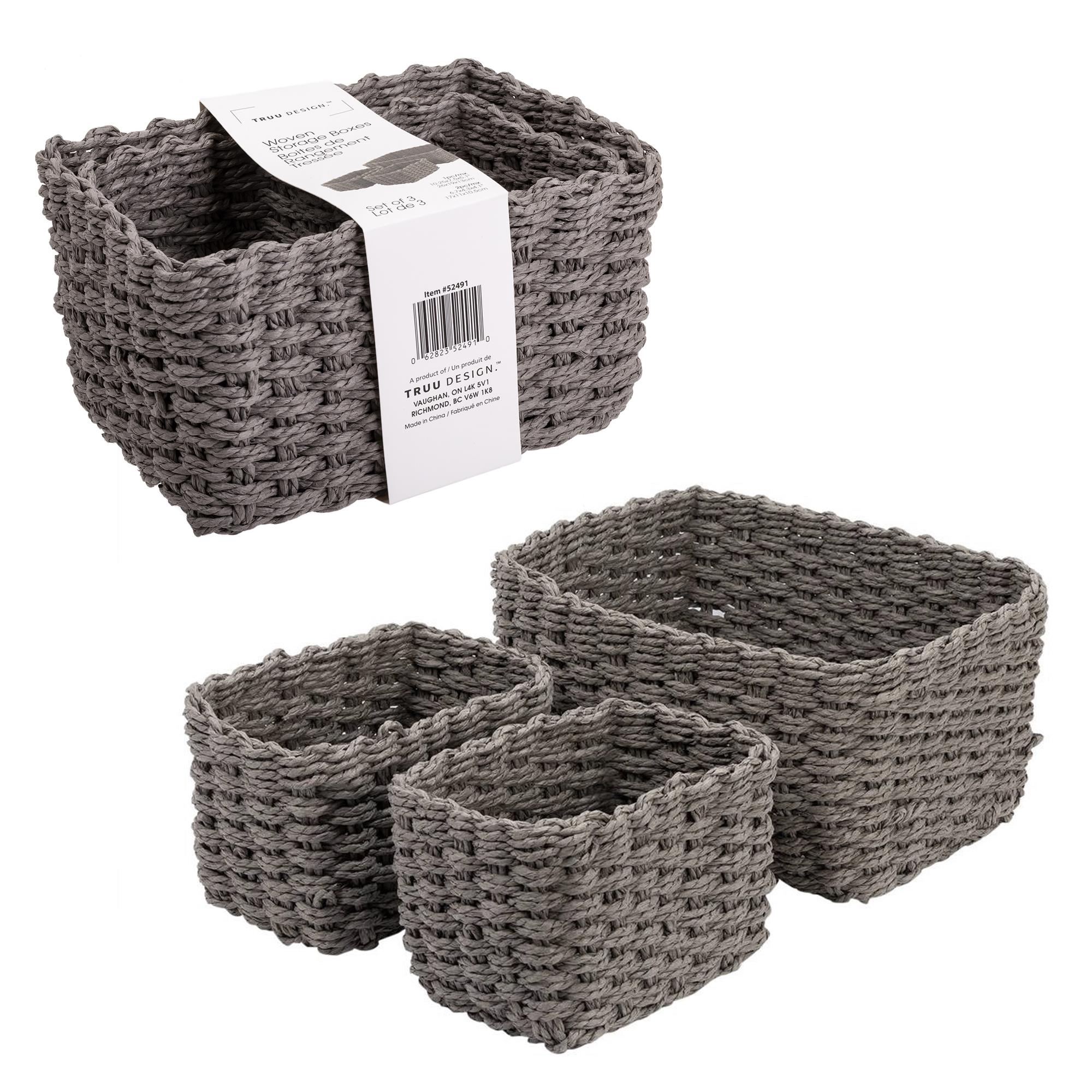 3PK Woven Storage Box, grey, 1PK 26x19x13CM, 2PK 17x11x10.5CM