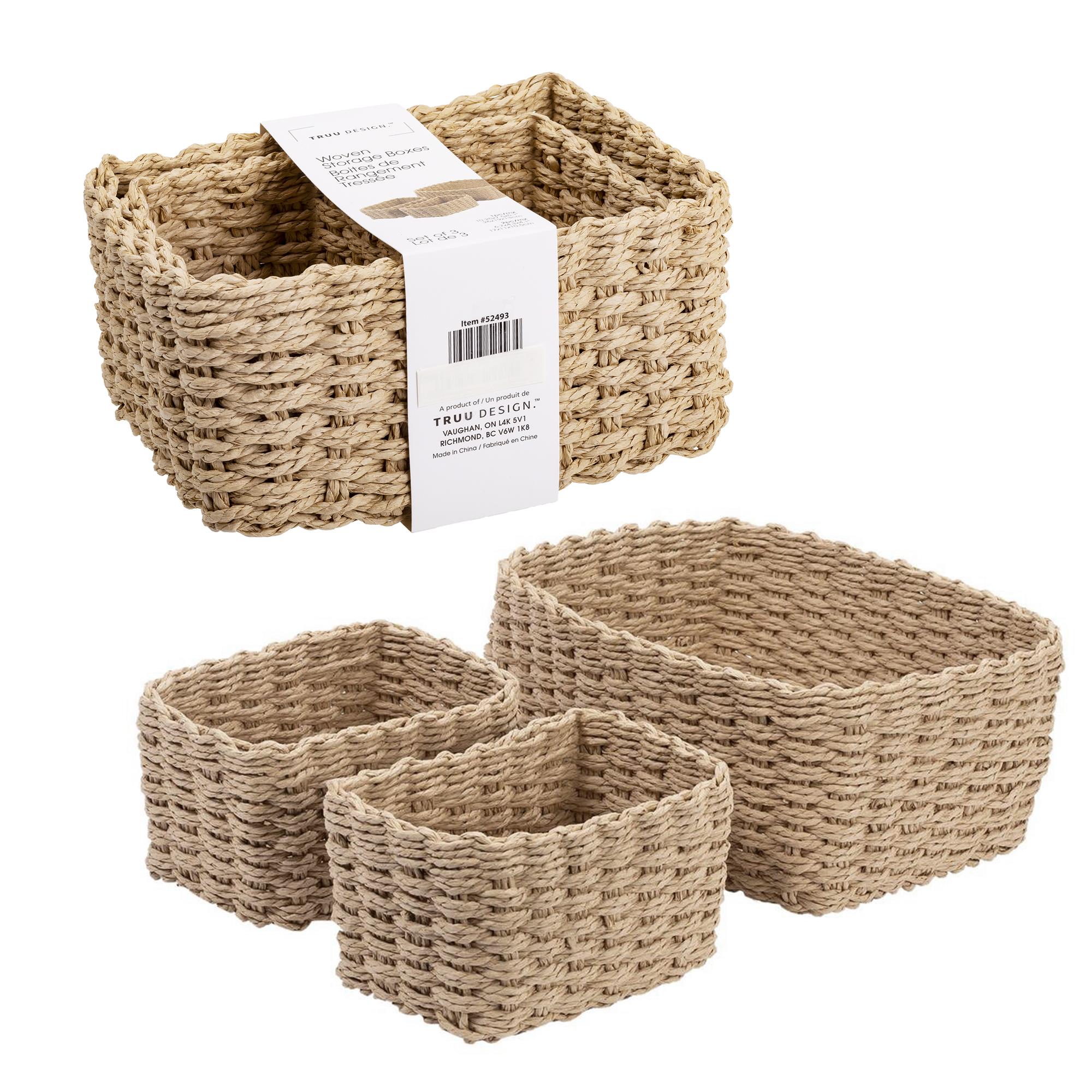 3PK Woven Storage Box, taupe, 1PK 26x19x13CM, 2PK 17x11x10.5CM