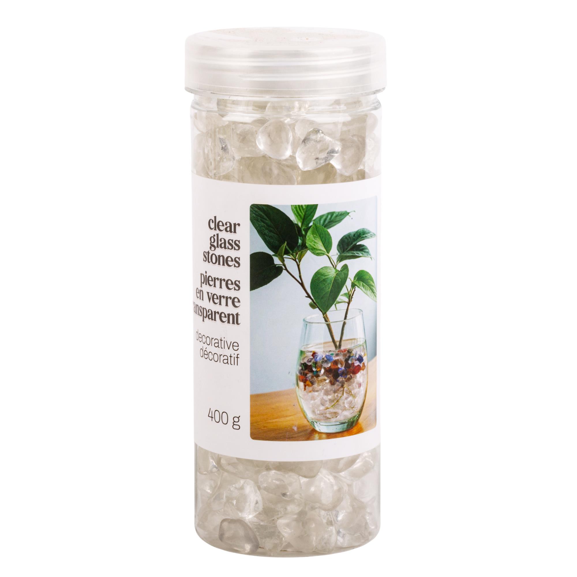Glass Stones, Clear, 400G , 9-12MM, PVC jar/col label