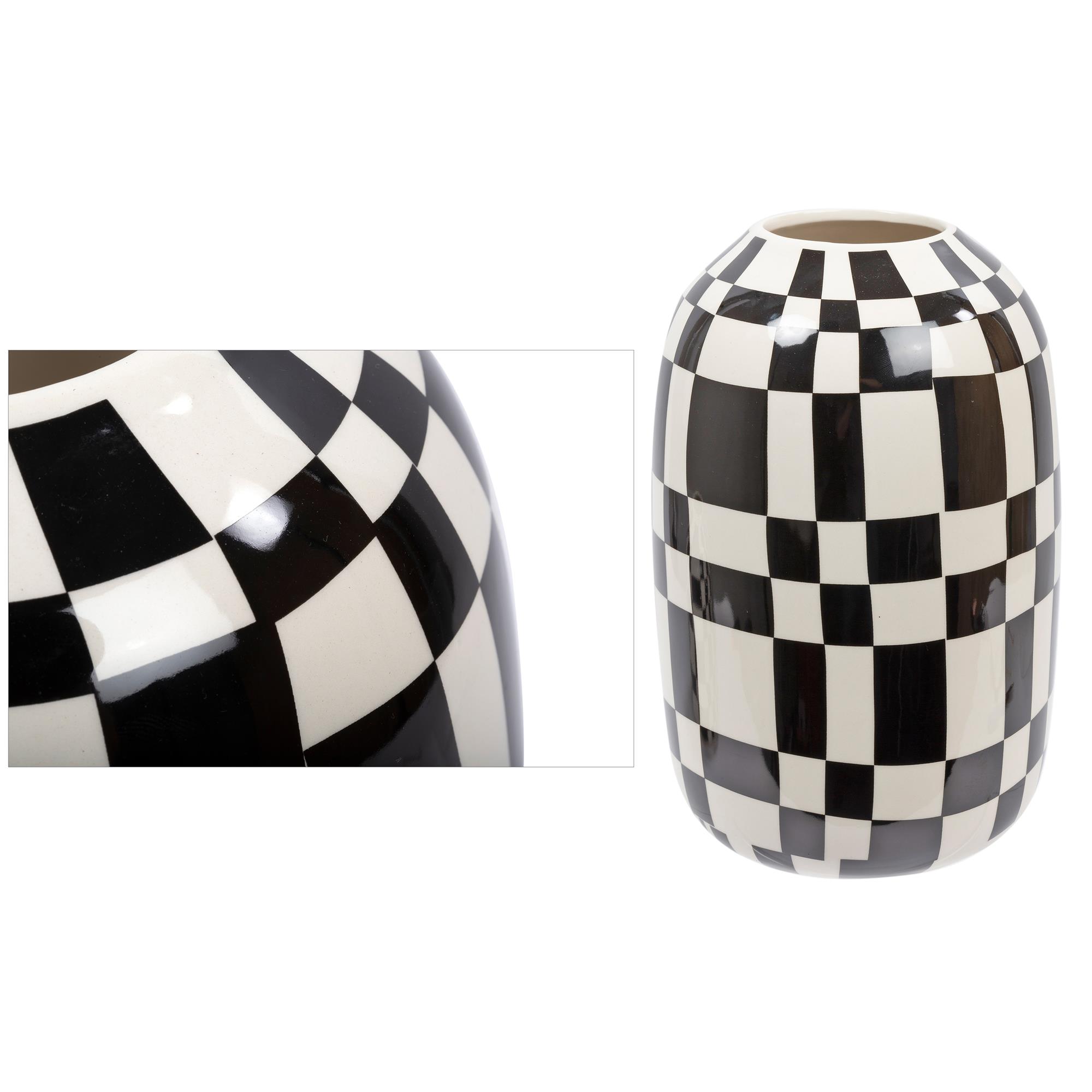 Checkered Ceramic Vase, 9.85"H