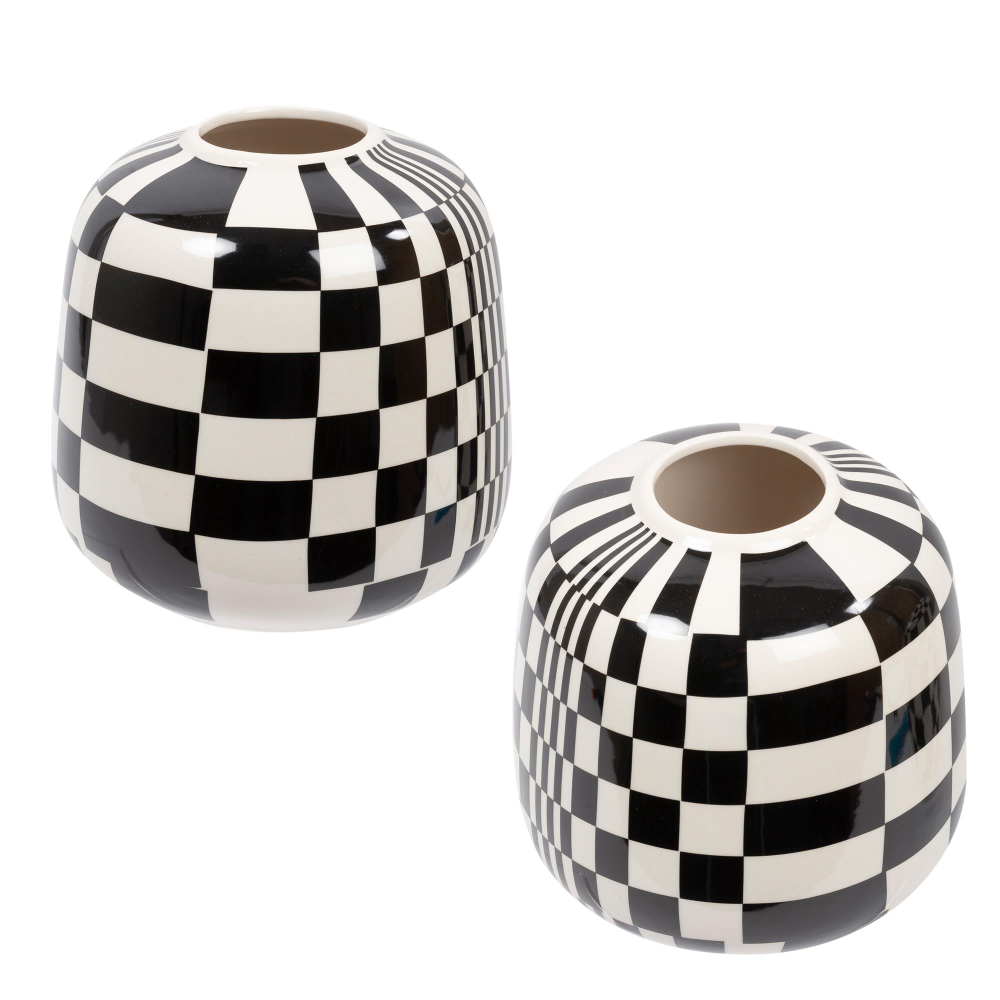 Checkered Ceramic Vase, 6.3"H