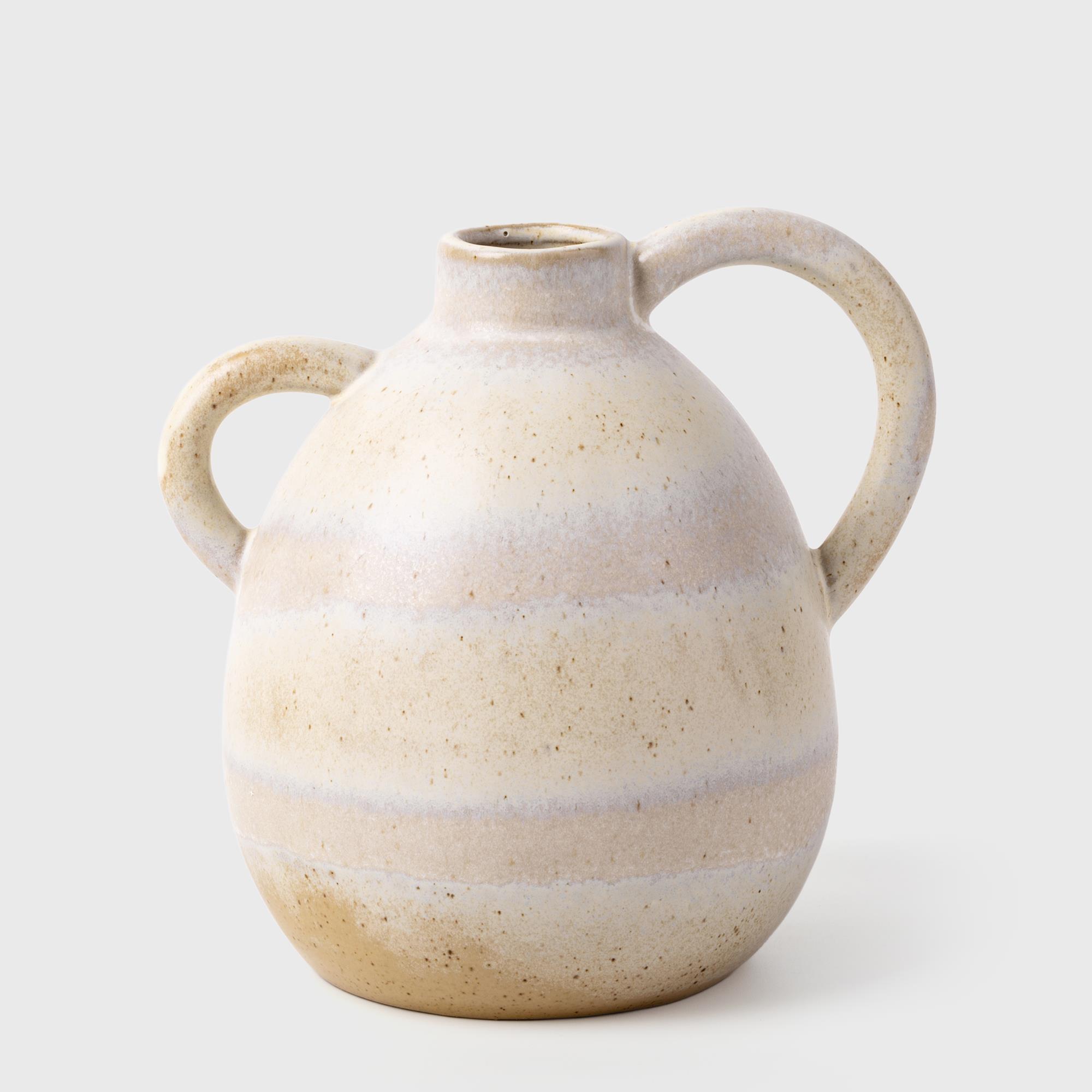 Reactive Glaze Ceramic Handled Vase , 6.6x5.2x6.5", bubble