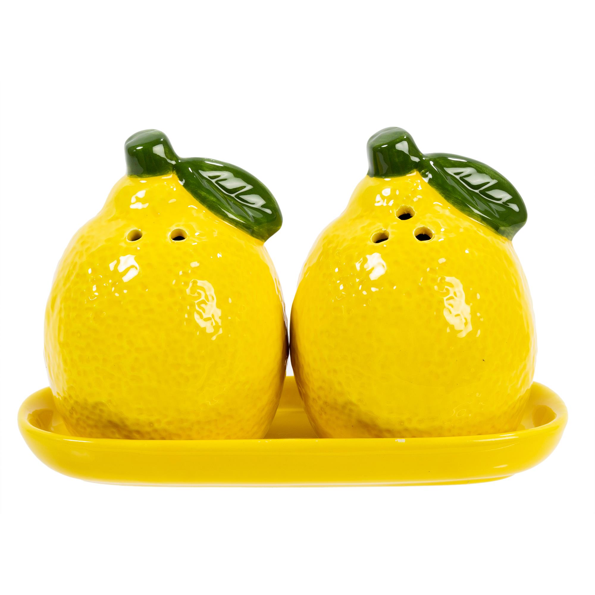 Lemon Salt & Pepper Shakers on Tray, 5.7"x3.5", Ceramic, bbx