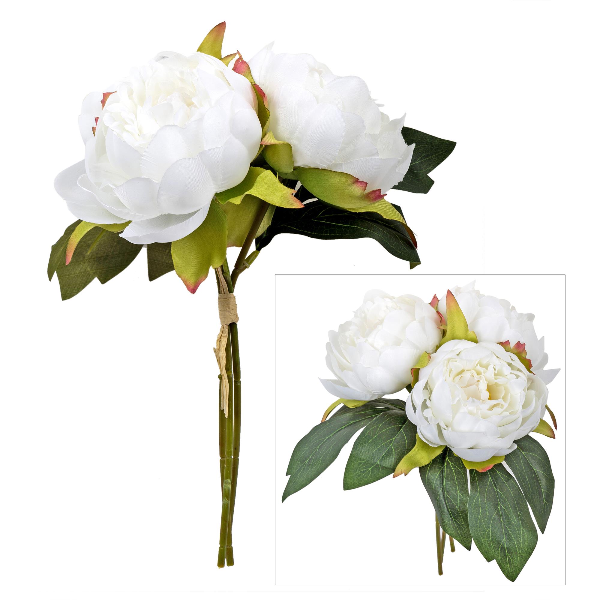 Artificial Peony Bouquet, White, 7.9" x 11"