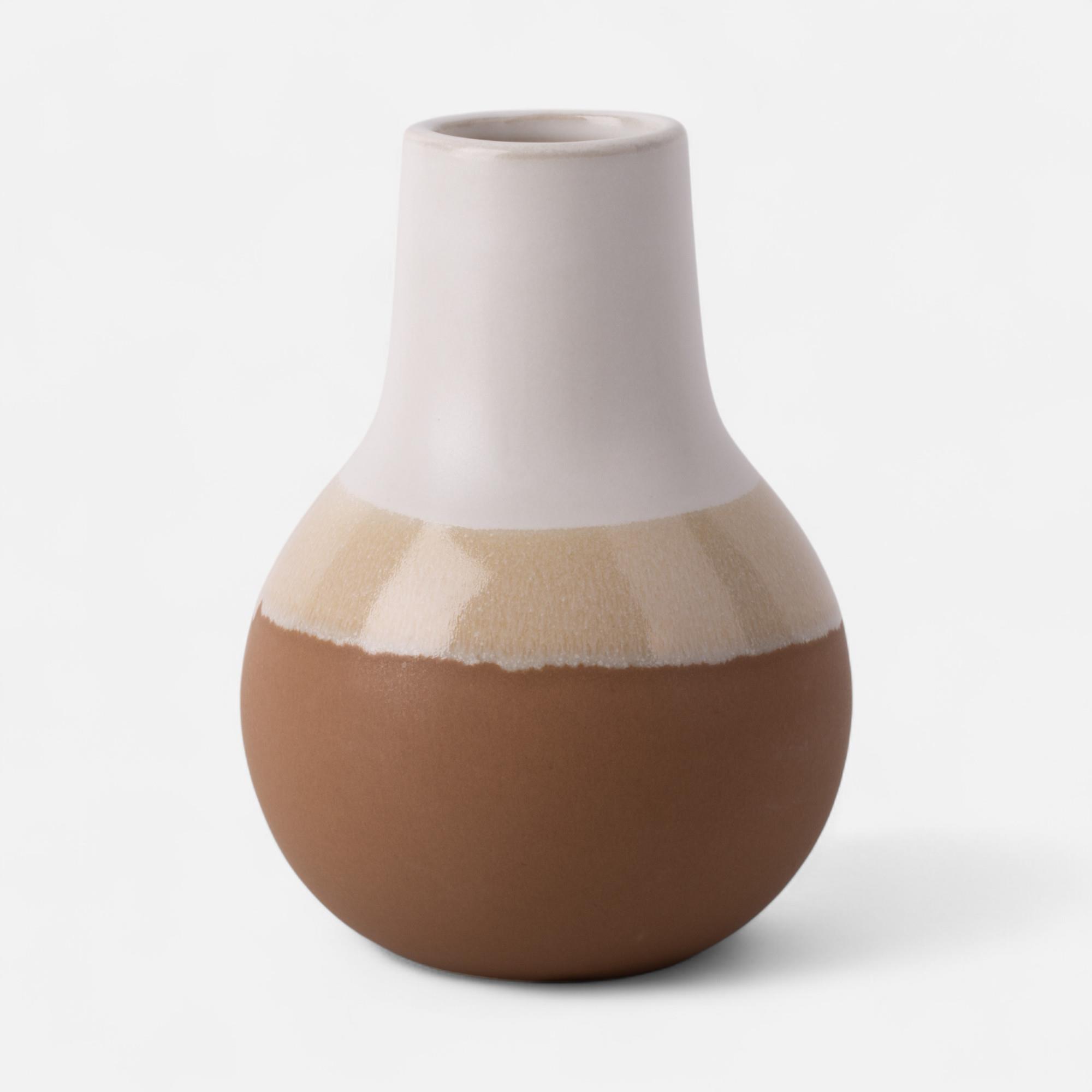 Reactive Glaze Ceramic Vase, Brown/White, 3.75x5.12"