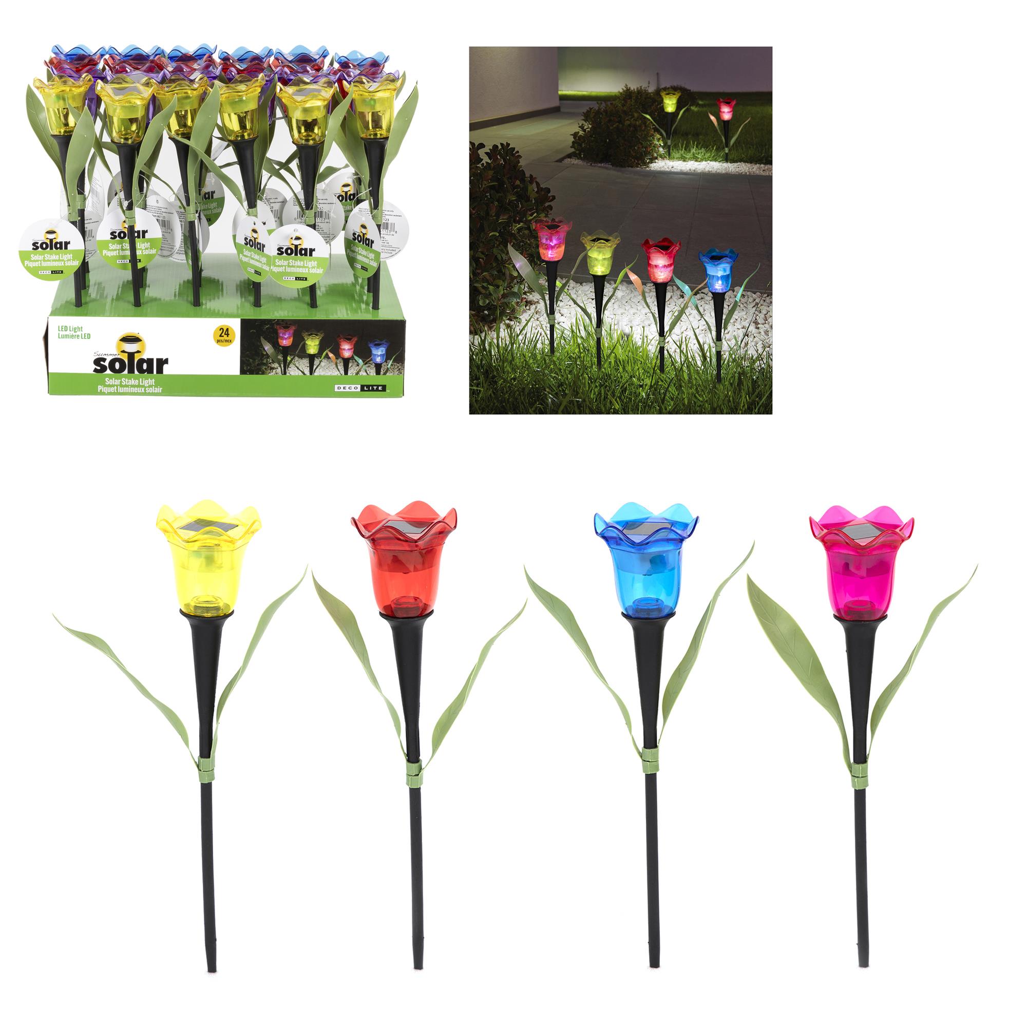 Solar Flower Stake Light w/1 LED 4/C Pink, Yellow, Red, Blue, 24/PDQ