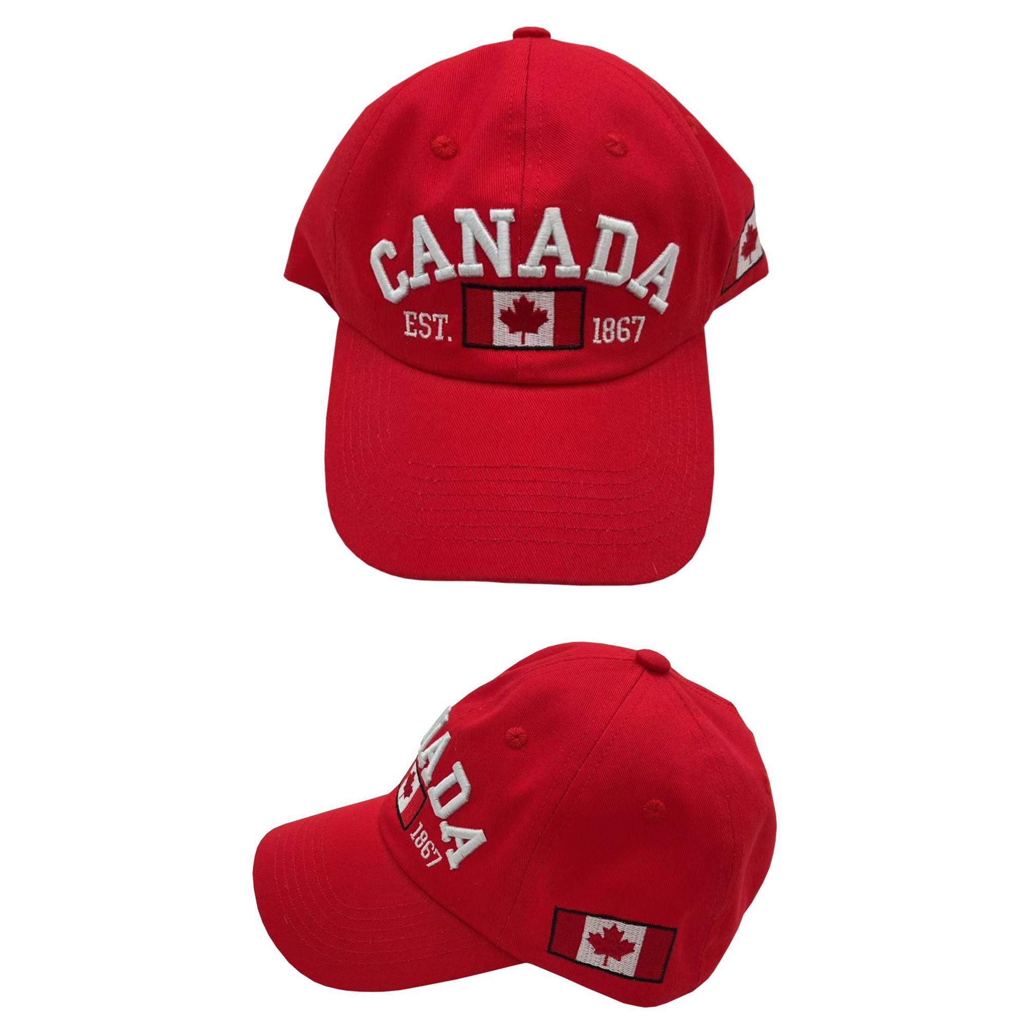 Canada Baseball Cap, Red, Canada & Flag Embroidered on Front & both ...