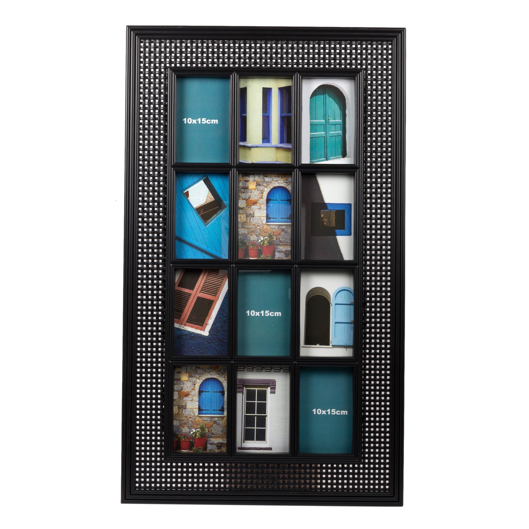 Rattan-Look Collage Frame 12(4x6"), Matte Black Plastic