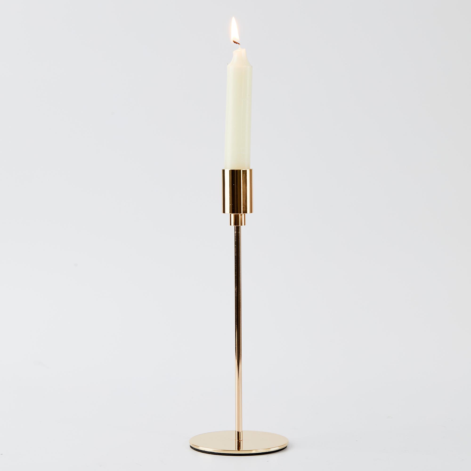 Metal Single Taper Candle Holder, Gold, 9"H