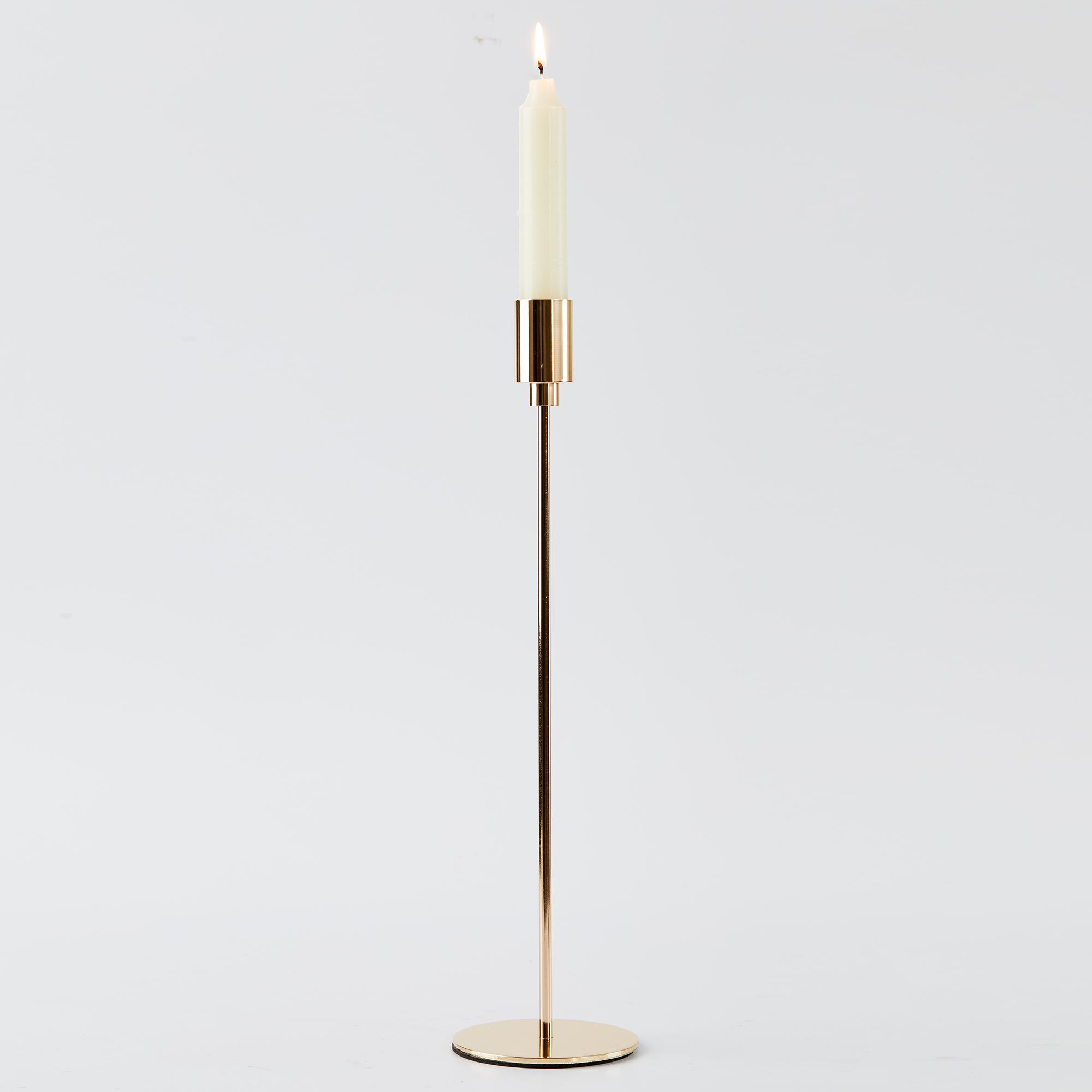 Metal Single Taper Candle Holder, Gold, 13"H