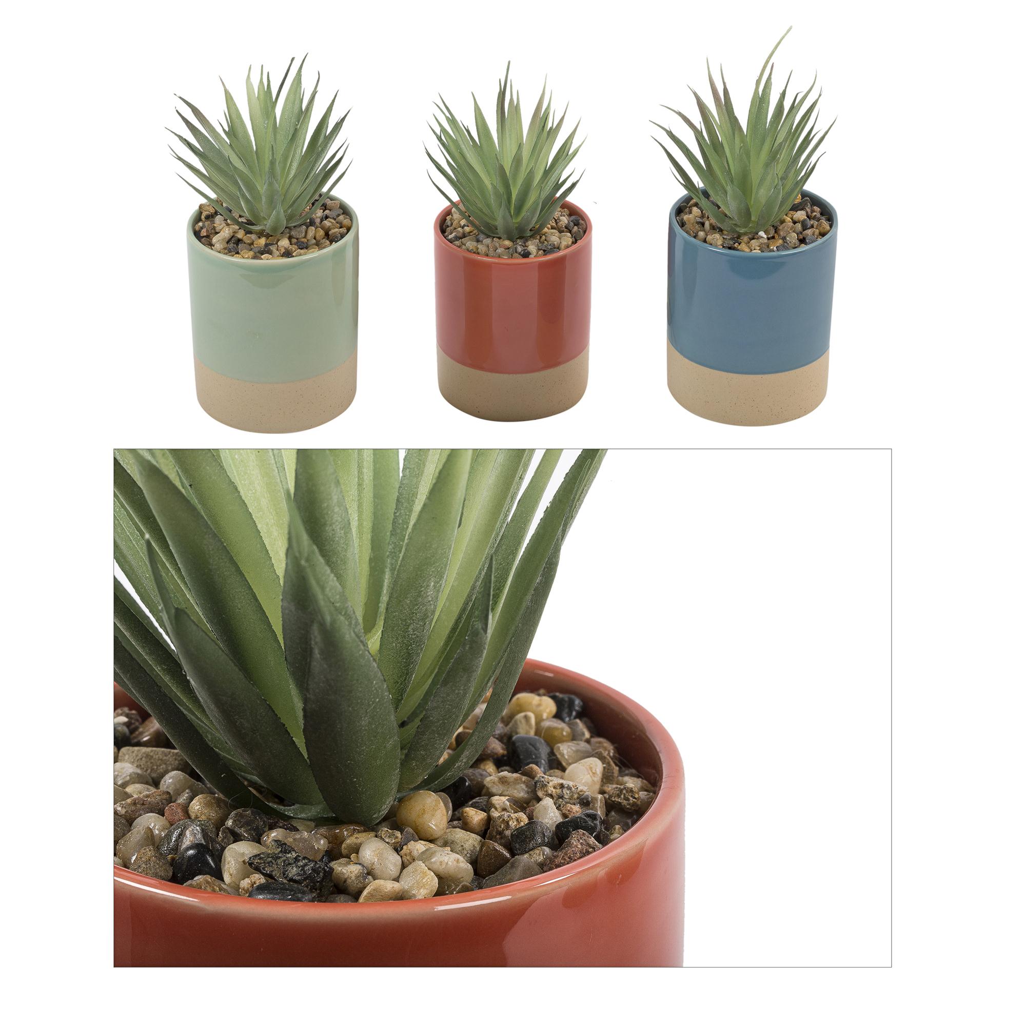 Faux Succulent in 4" Ceramic Pot, 3 Asst, Plant Height; 8"