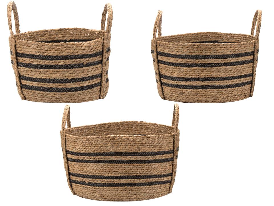 Set of 3 Farmhouse Storage Baskets w/Handles, 20"/17.5"/15"L