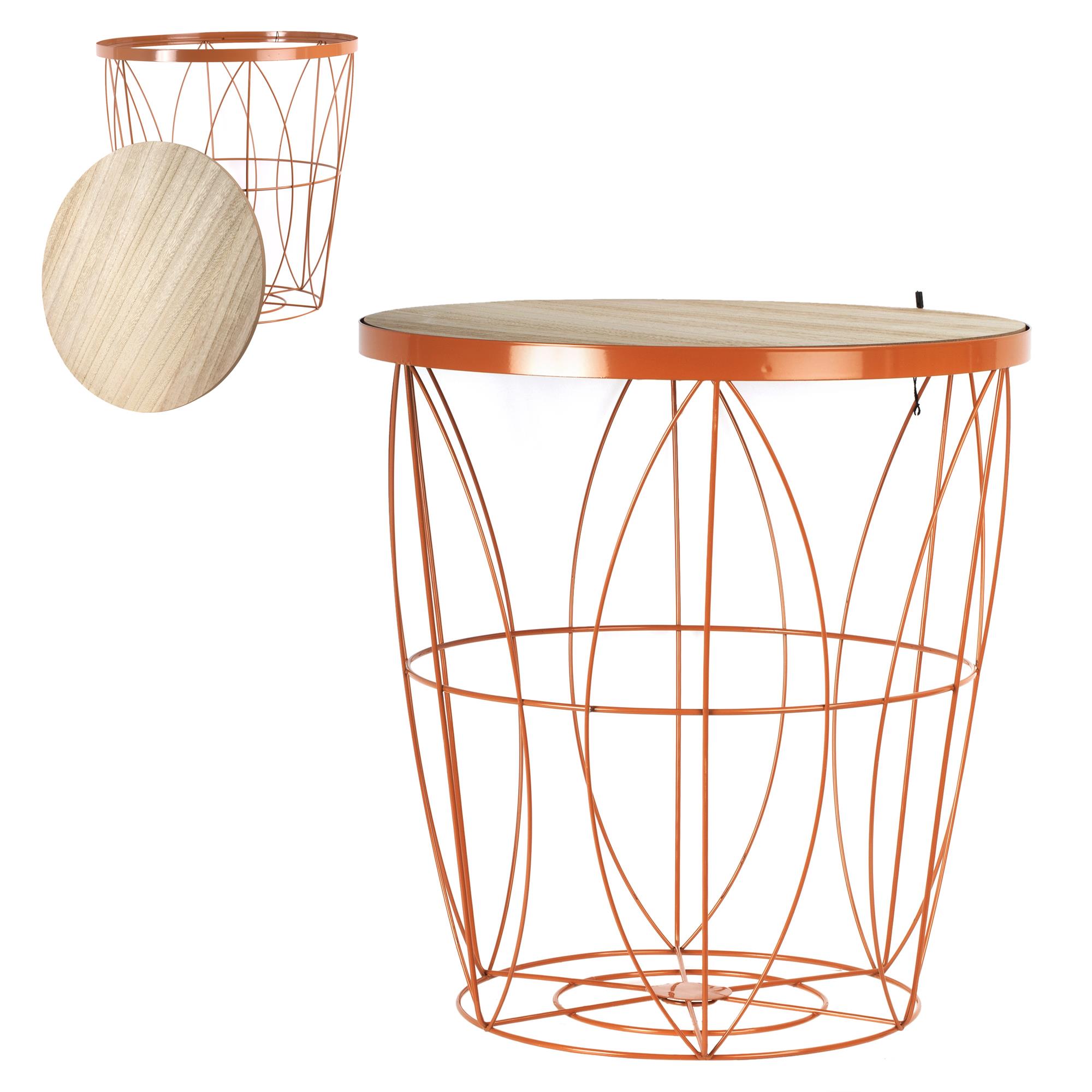 Wire Side Table, 15"D x 16"H, Terracotta, Metal/MDF, 38x38x40cm