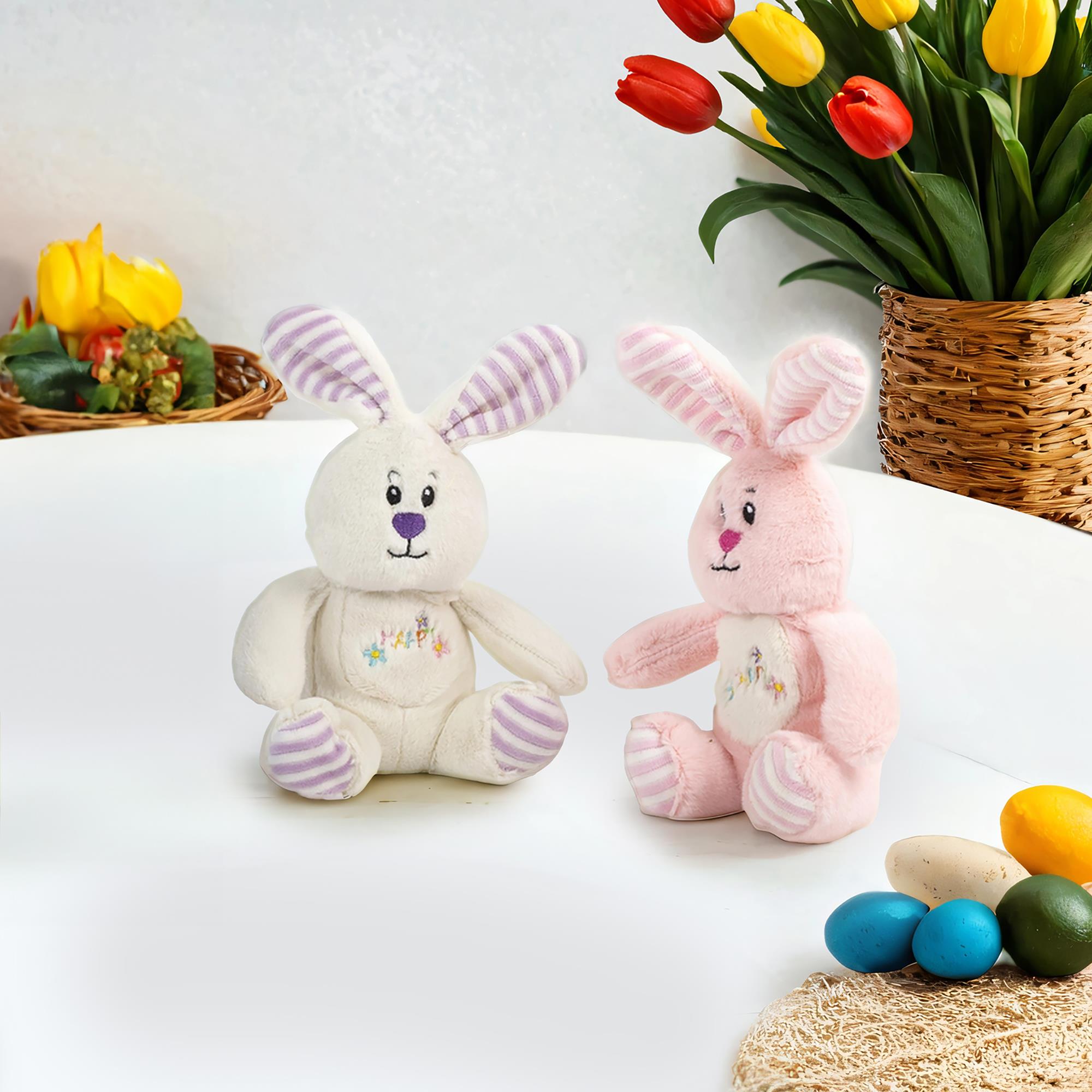 Easter 6" Plush Bunny, w/Flower, 2/C, 12/dpy, cht